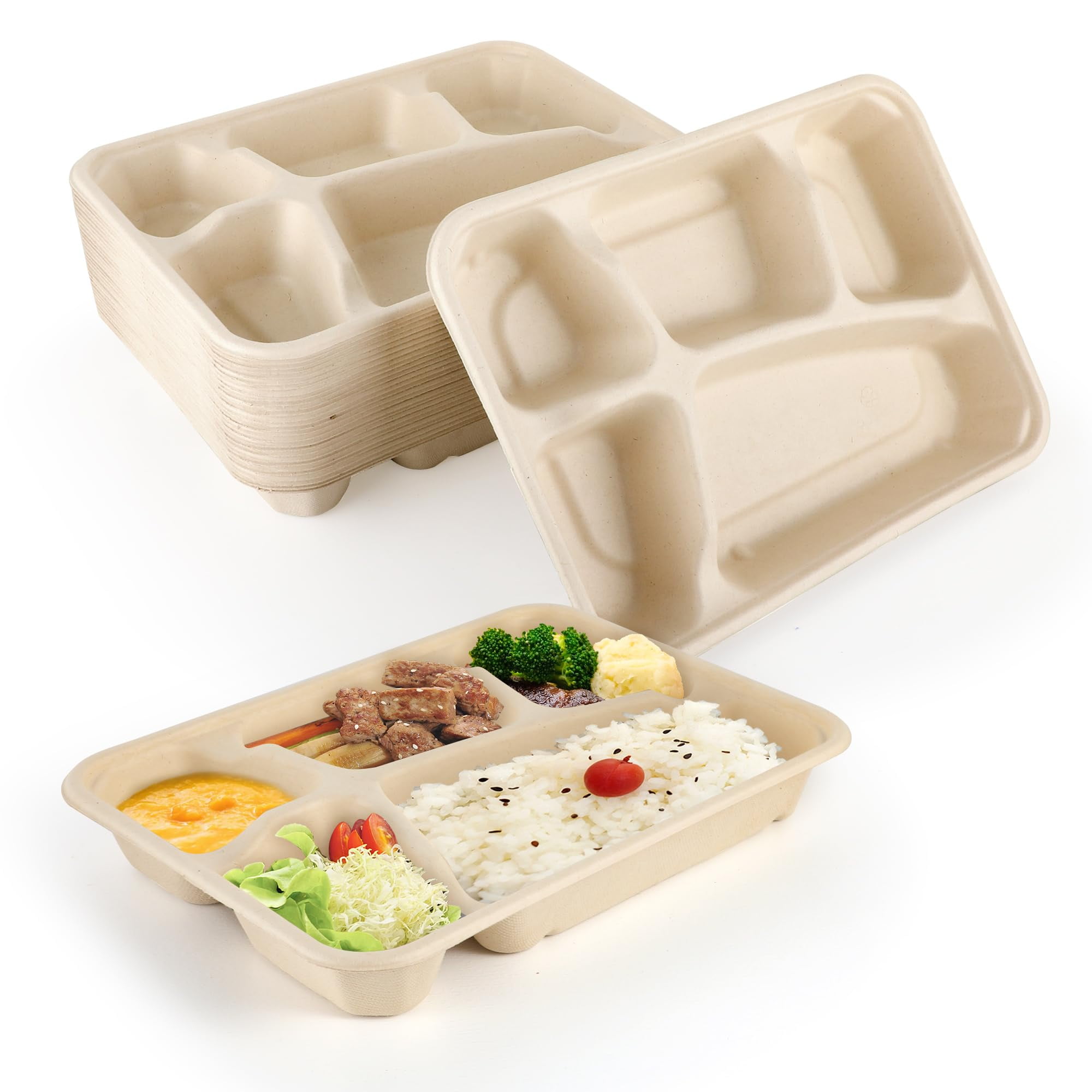TCAIRG 50 Pack 5 Compartment Disposable AFN1Paper Plates, Eco-Friendly ...