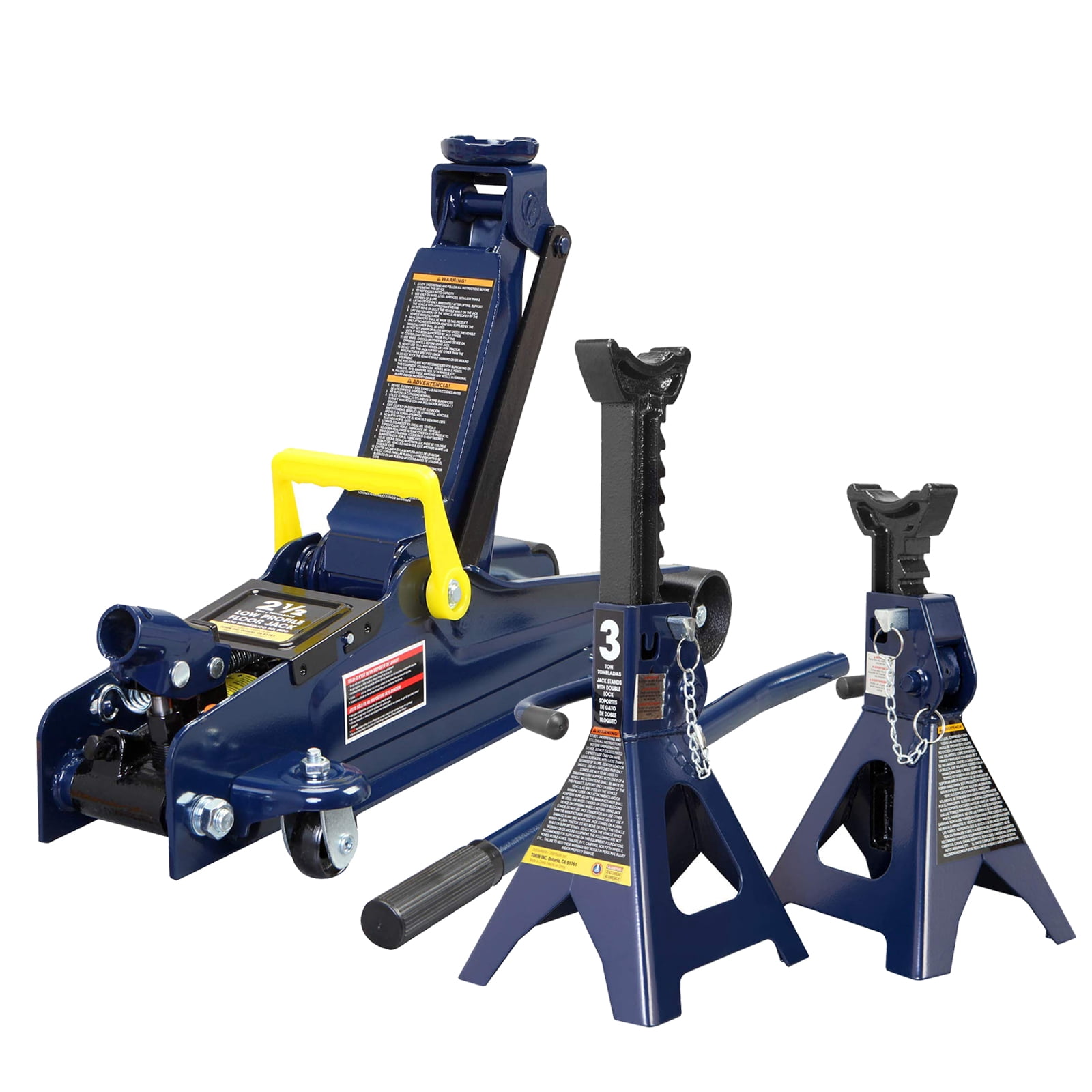 TCE 2.5 Ton Floor Jack and 3 Ton Jack Stand with Double Locking Combo ...