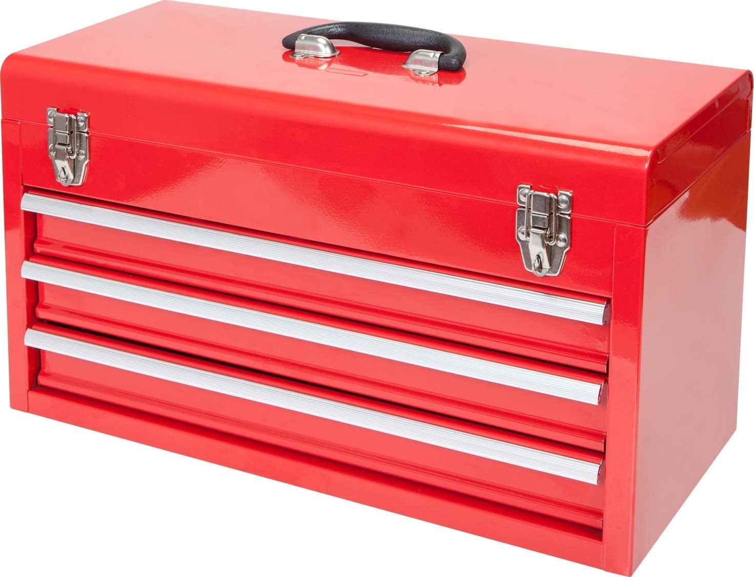 TCE 20" Portable 3 Drawer Steel Tool Box with Metal Latch Closure, Red ...