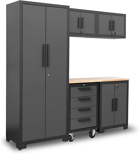 TCE Garage Cabinet Storage System with Lockers,Shelves and Wood ...