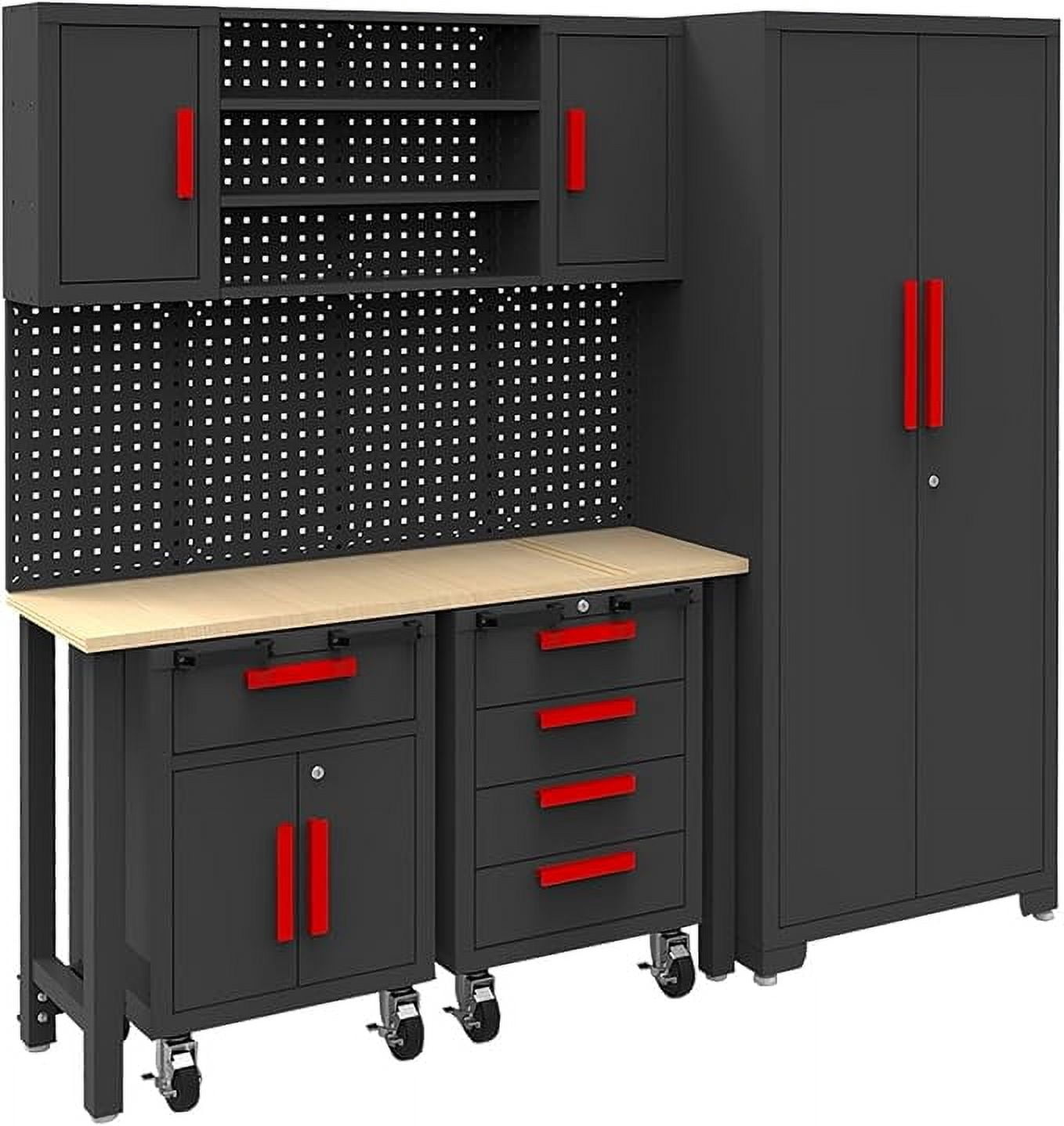 TCE Garage Cabinets Storage System, 6-Pcs Workshop Cabinet Set in Black ...