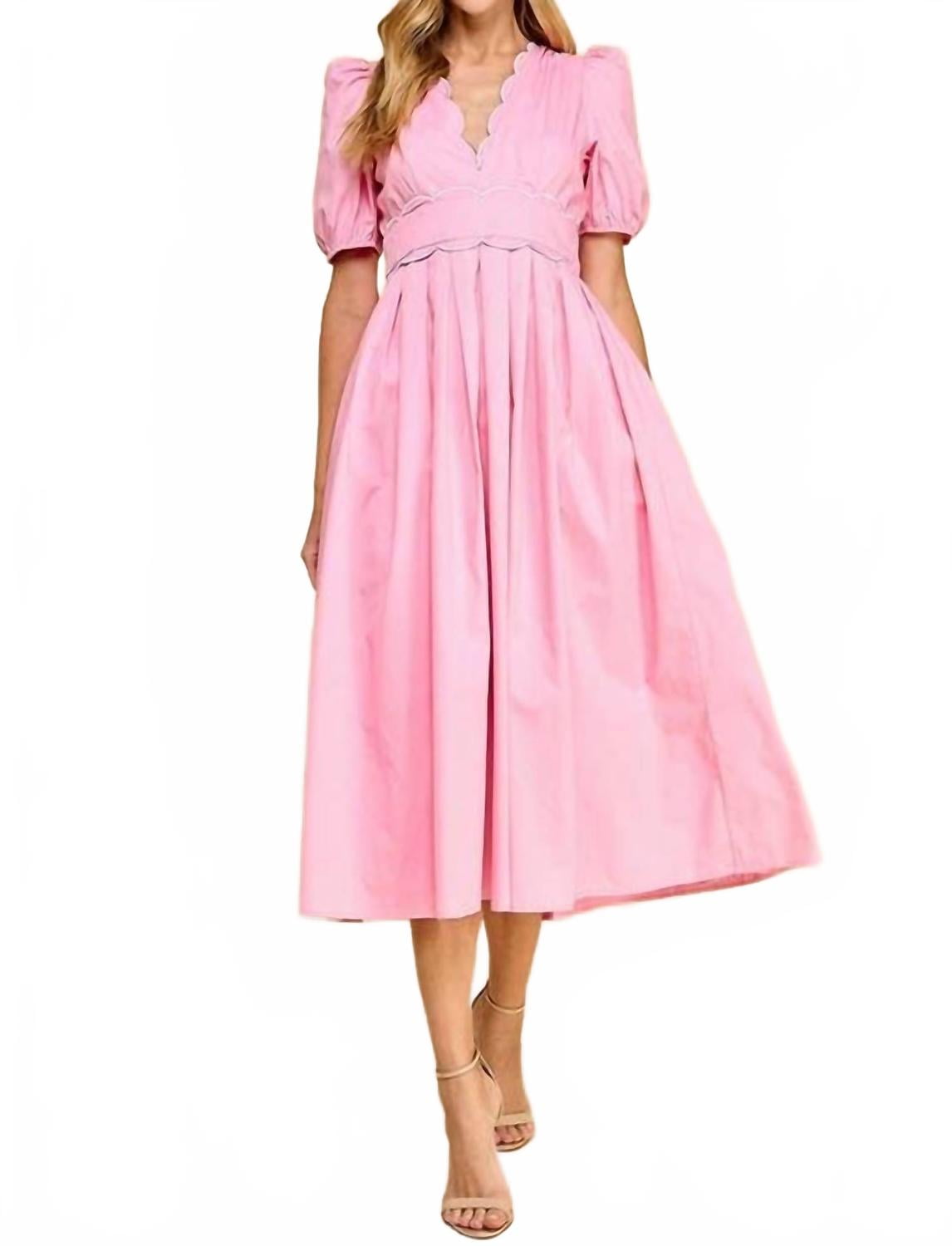 Tcec Scalloped Detail Puff Sleeved Midi Dress - Walmart.com