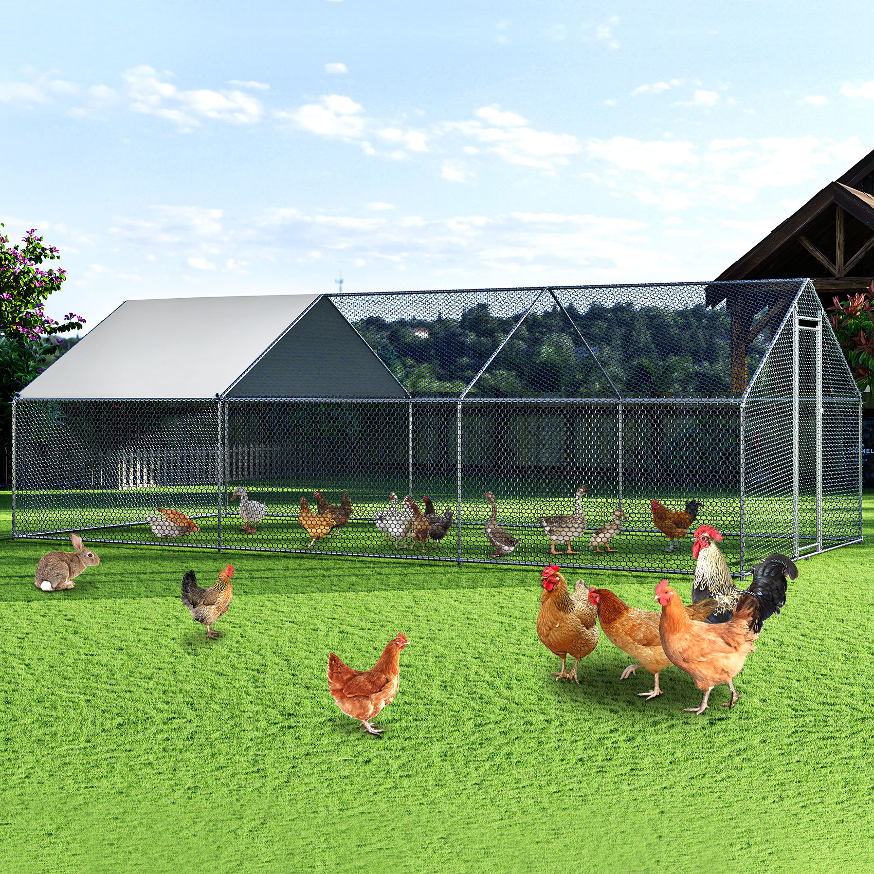 ChickenCoopOutlet Deluxe Large Metal 26x10 ft Chicken Coop Backyard Hen ...