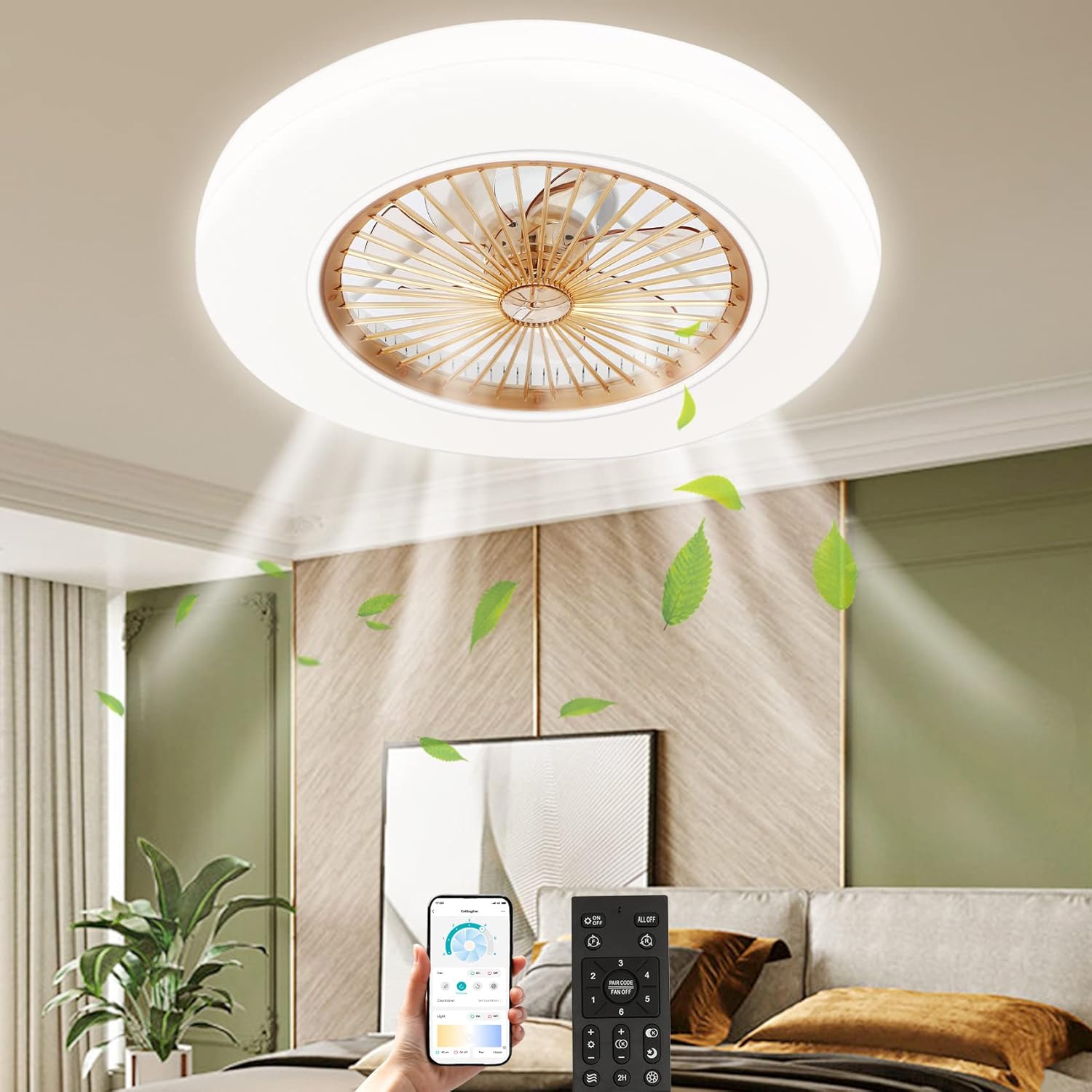 TCFUNDY 22 inch Ceiling Fan with Light, Enclosed Low Profile LED ...