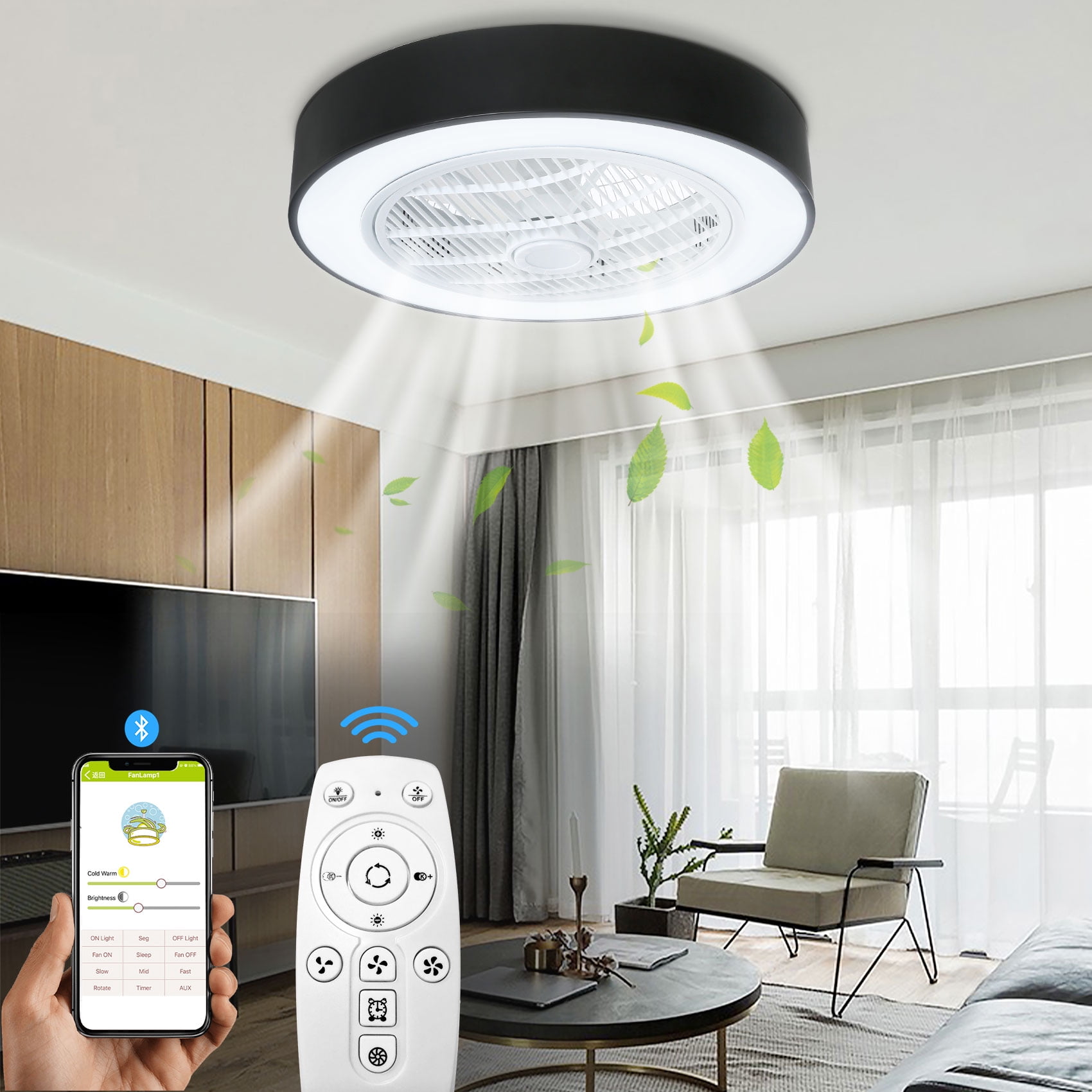 "TCFUNDY 23"" Black LED Ceiling Fan Light Kit, Low Profile, Whisper ...