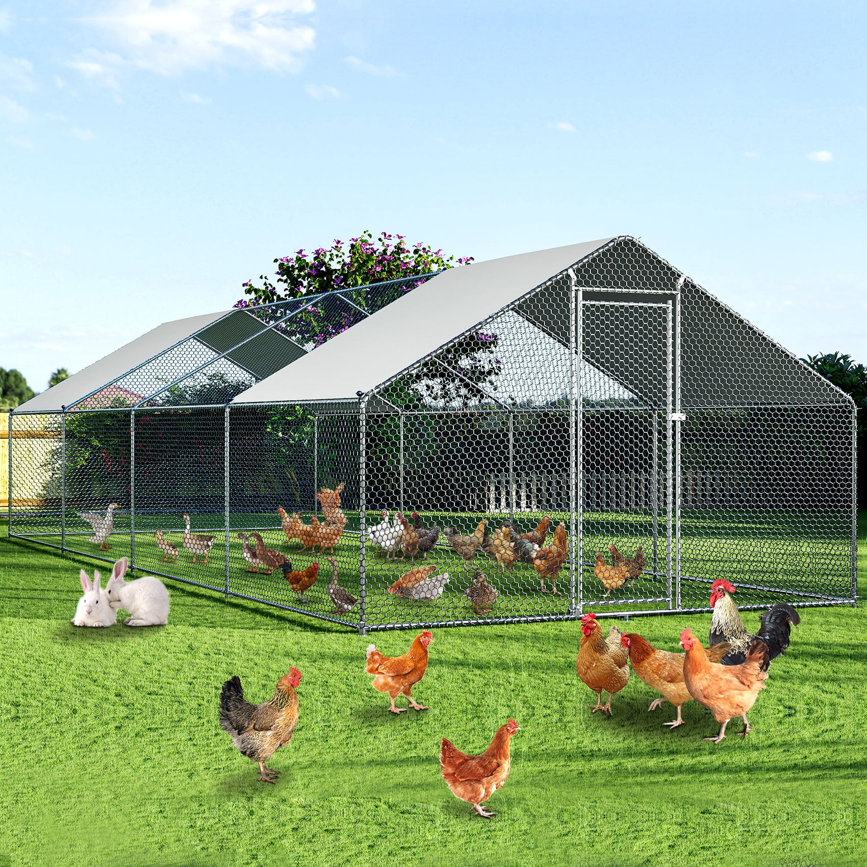 TCFUNDY Large 27x10ft Chicken Coop with Predator-Proof Wire, Waterproof ...