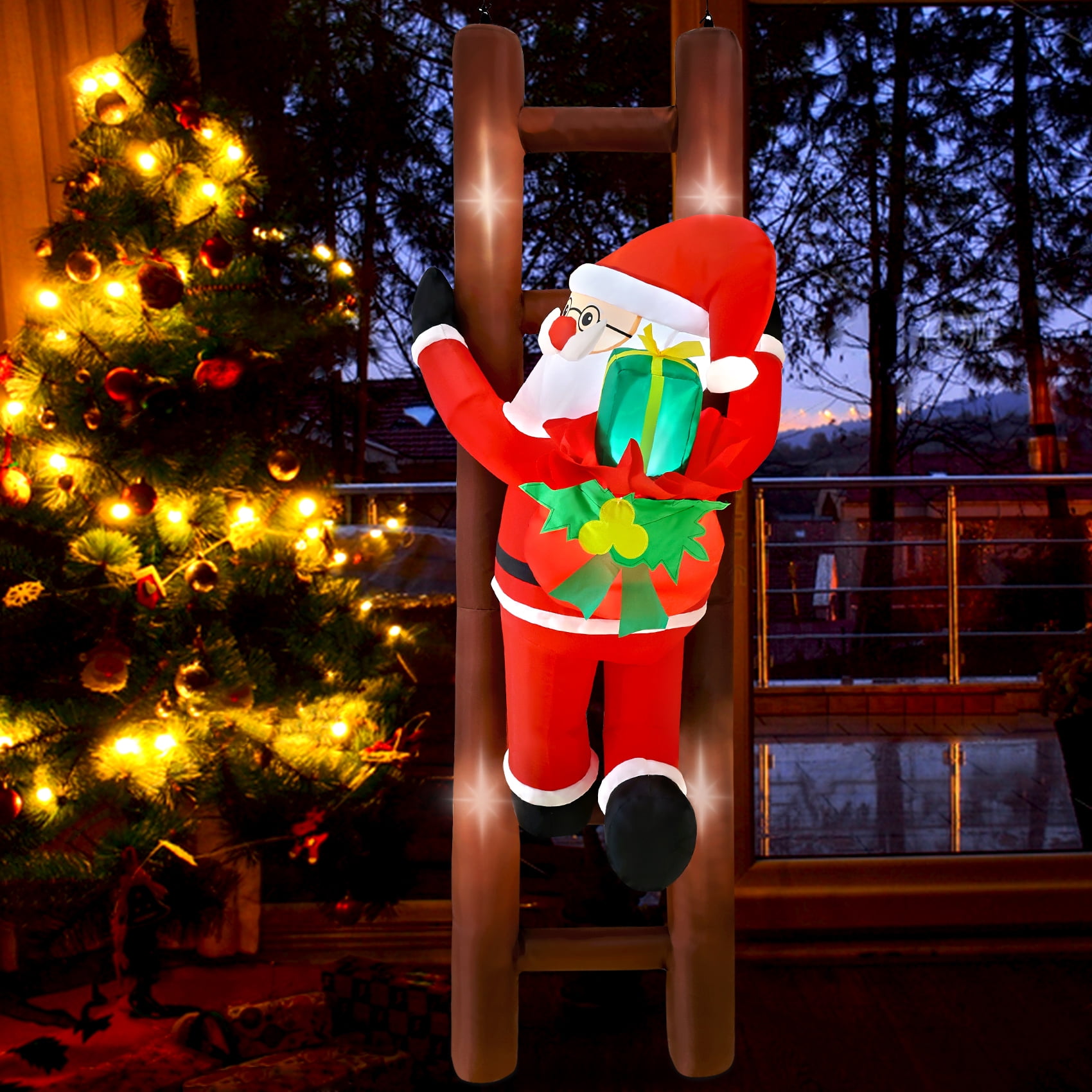 TCFUNDY Christmas Inflatable Santa Claus Outdoor Decorations with Built ...