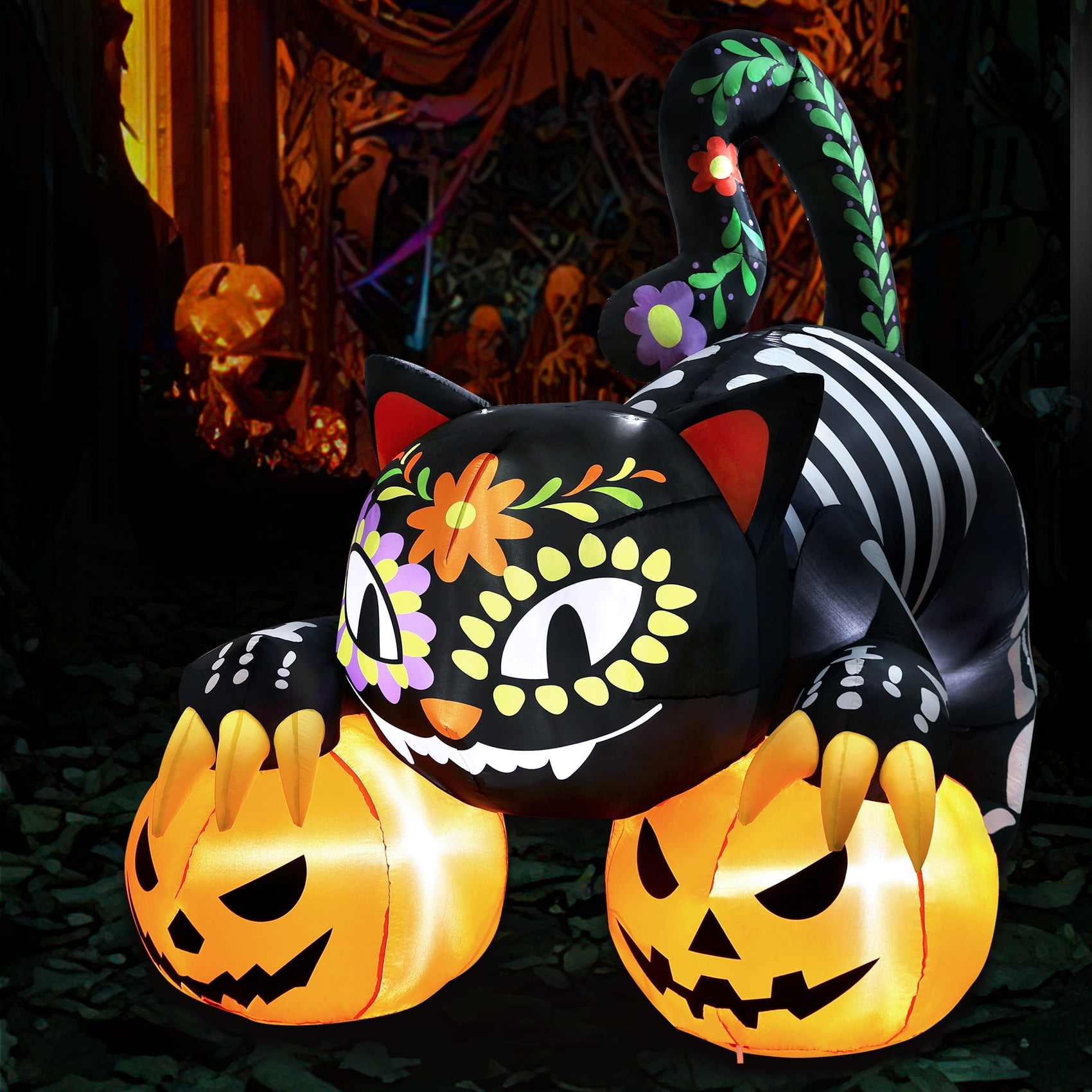 TCFUNDY Halloween Inflatable Pumpkin Black Cat Outdoor Decorations with ...