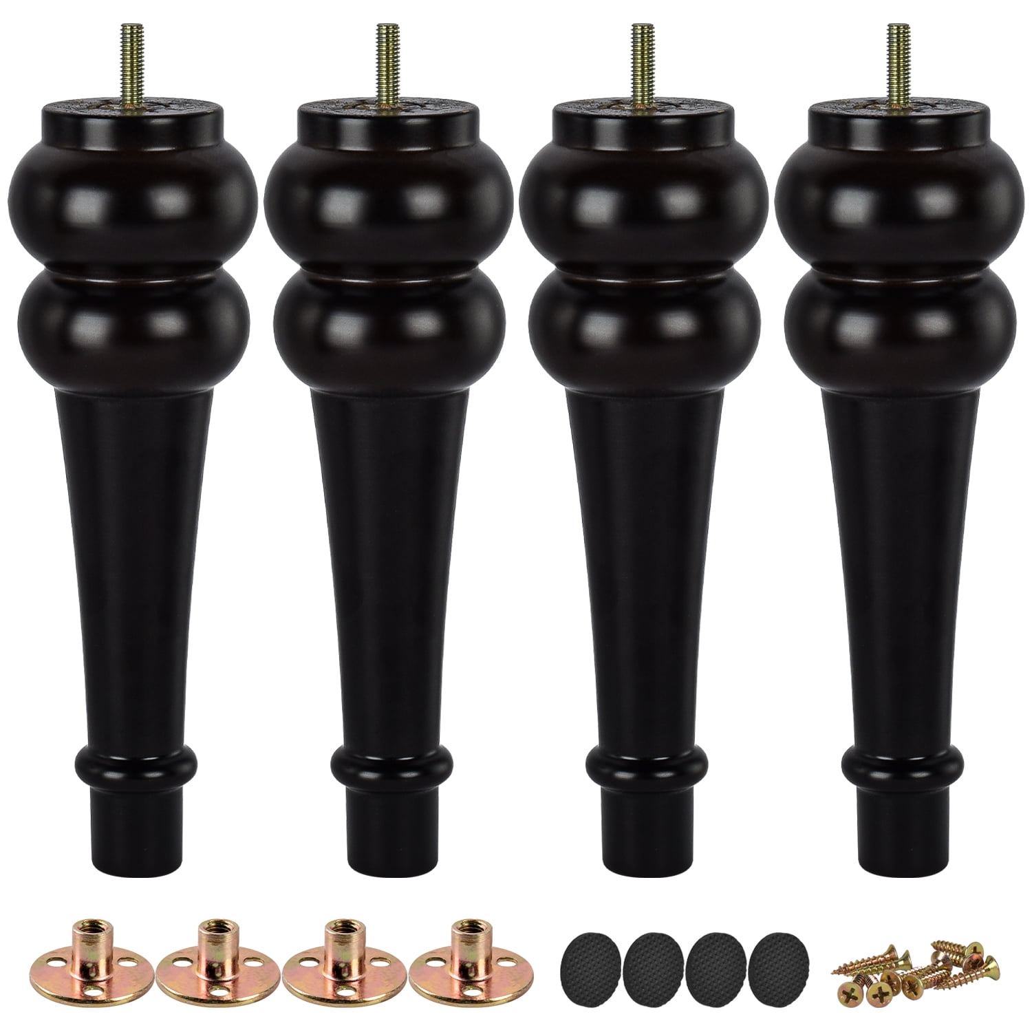 TCHOSUZ 10 inch / 24cm Wooden Furniture Legs, Pack of 4 Walnut Solid ...