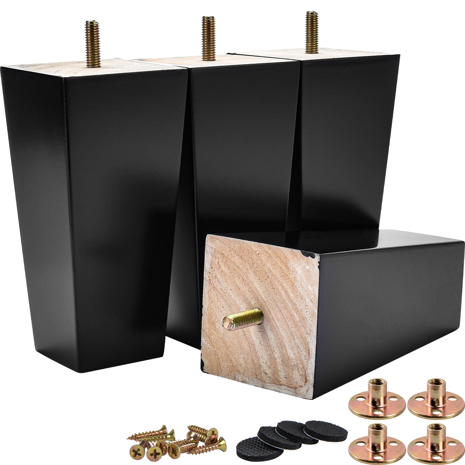 TCHOSUZ 4 Inch / 10 cm Wooden Furniture Legs, Set of 4 Solid Wood Mid ...