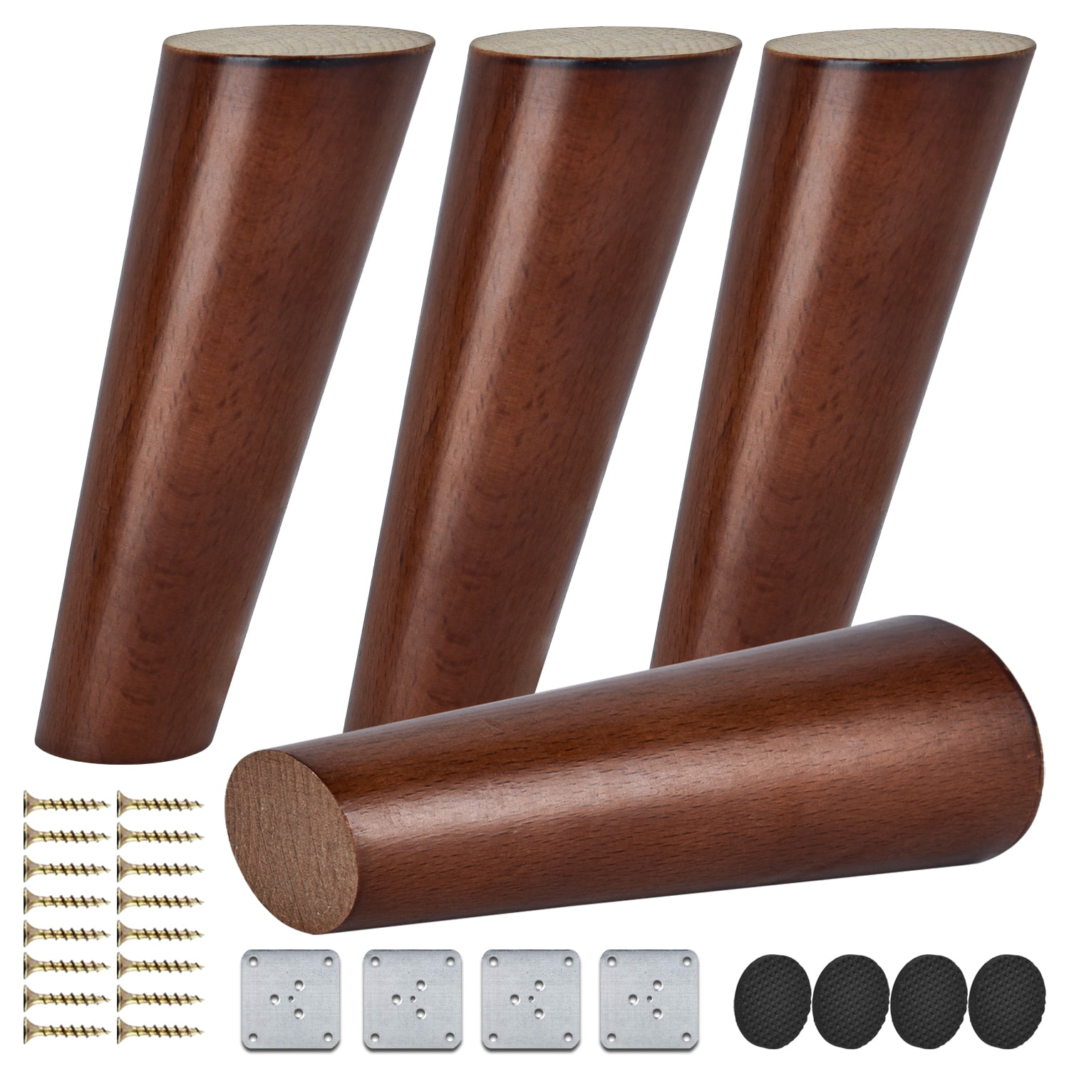 TCHOSUZ 4 Inch / 10 cm Wooden Furniture Legs, Set of 4 Solid Wood ...