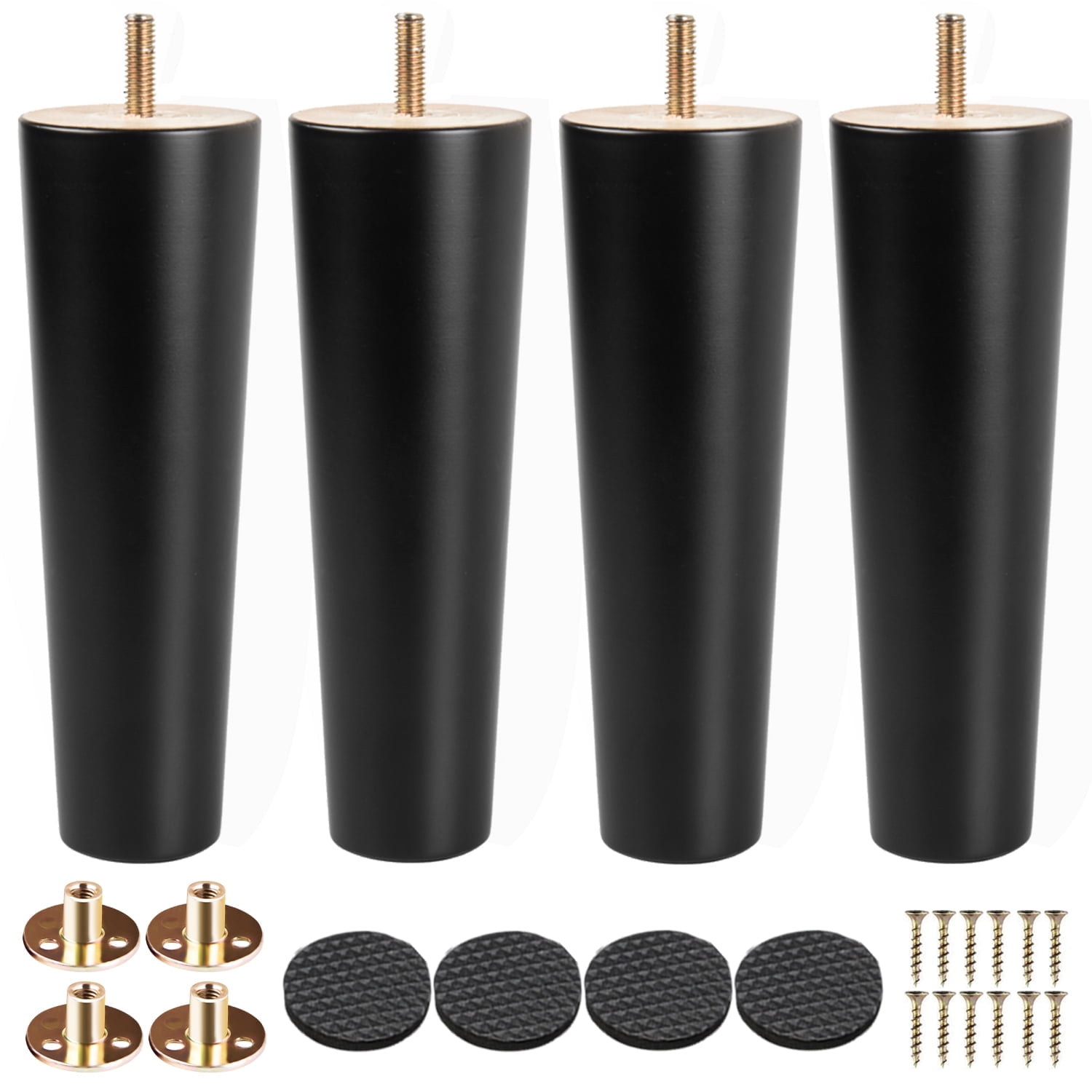 TCHOSUZ 4 inch / 10cm Wooden Furniture Legs, Set of 4 Solid Wood ...