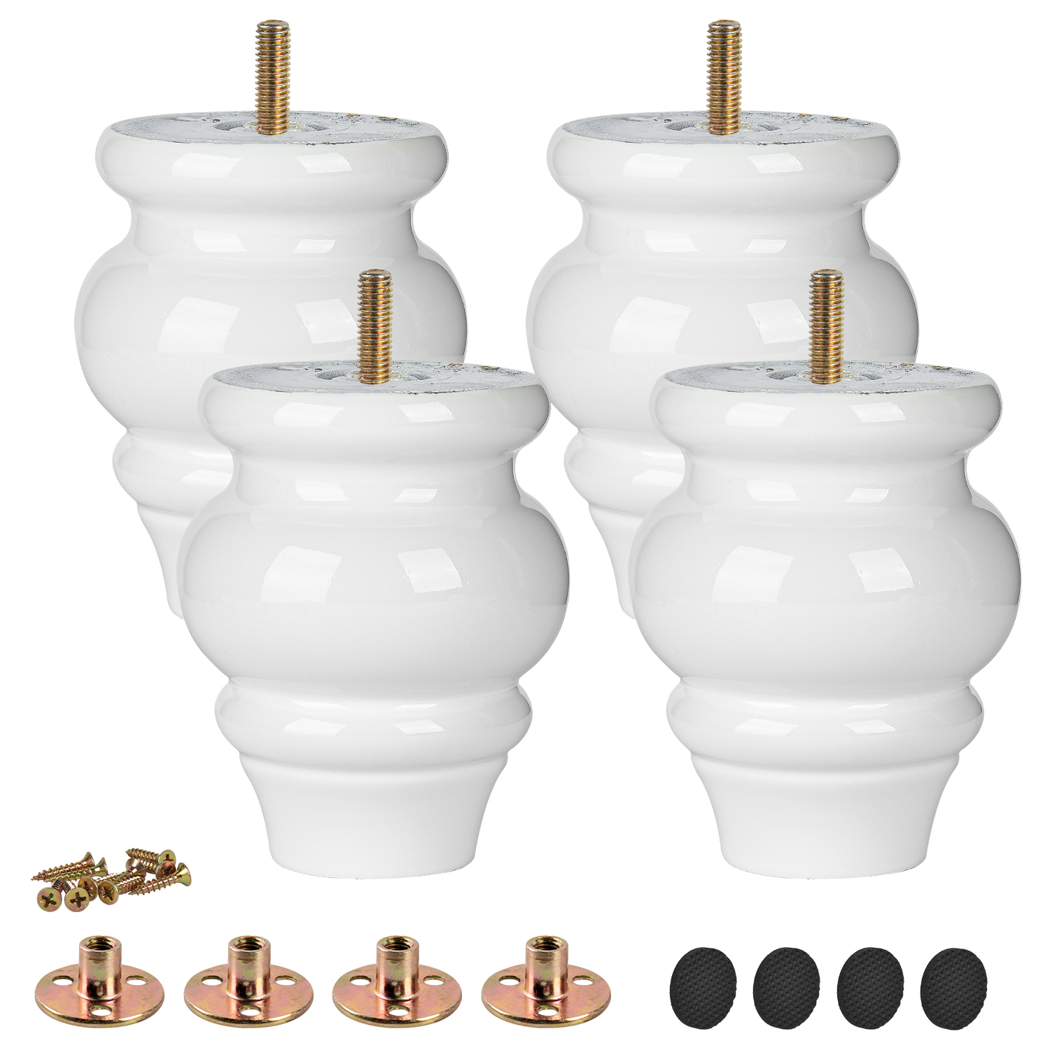 TCHOSUZ 4 inch / 9cm Wooden Furniture Legs, Pack of 4 White Solid Wood ...