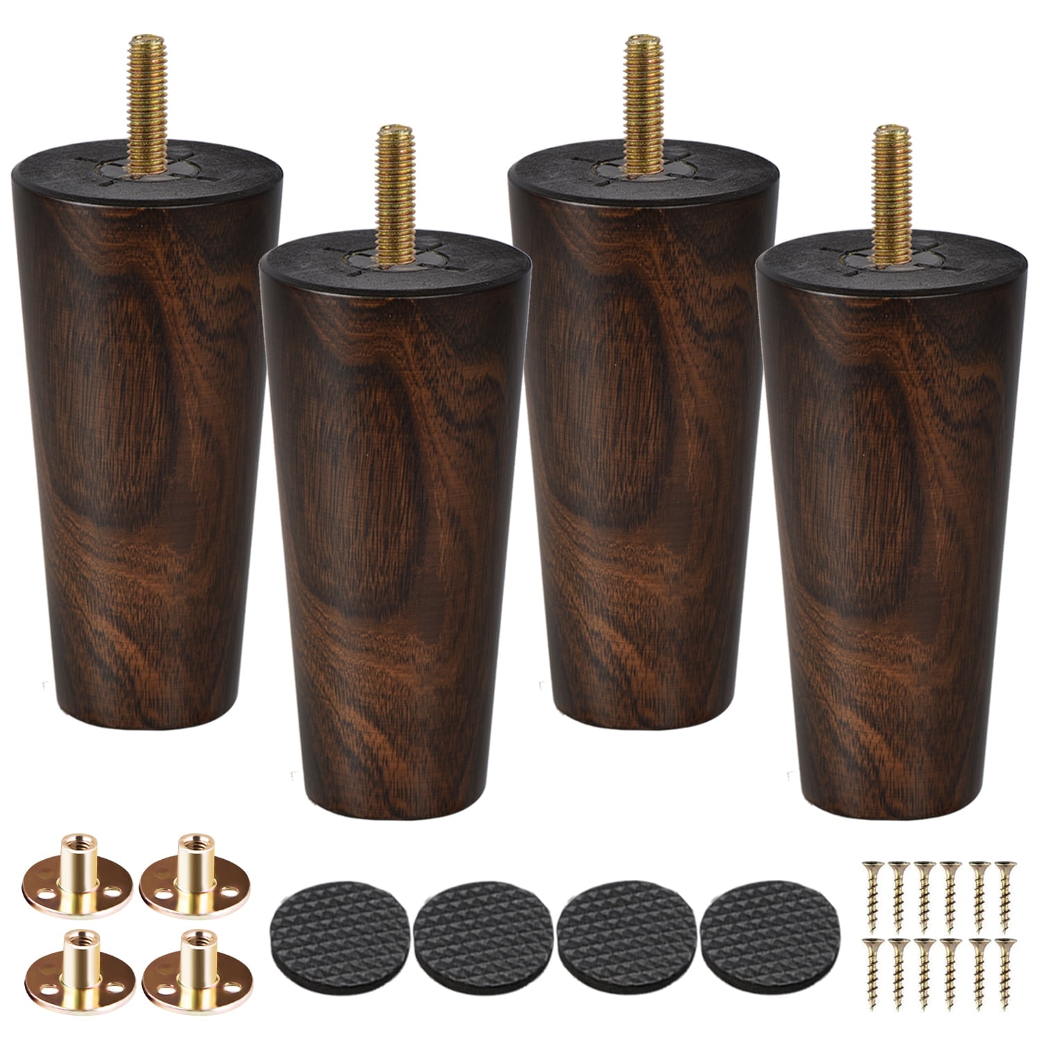 TCHOSUZ 6 inch / 15cm Wooden Furniture Legs, Set of 4 Solid Wood ...