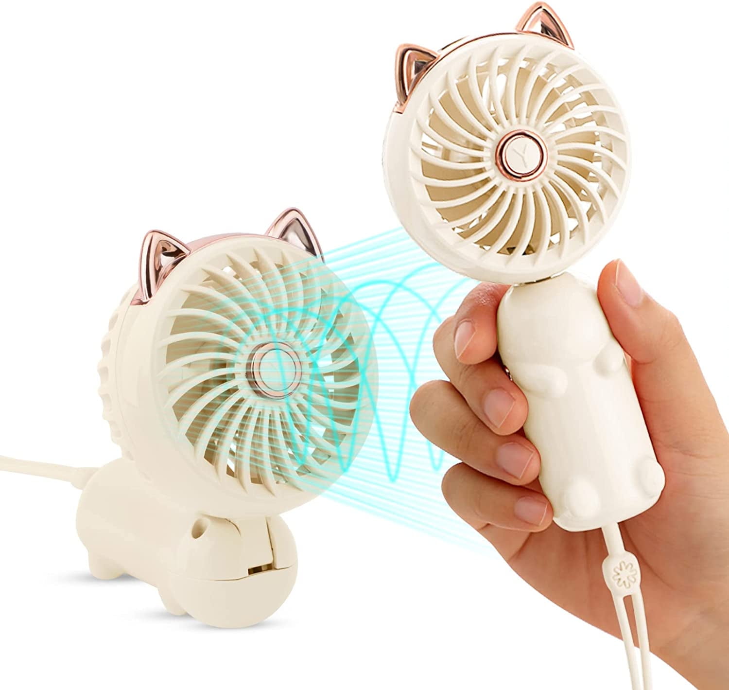 TCJJ Electric Hand Held Fan Portable, USB Rechargeable, 3 Speeds, White ...