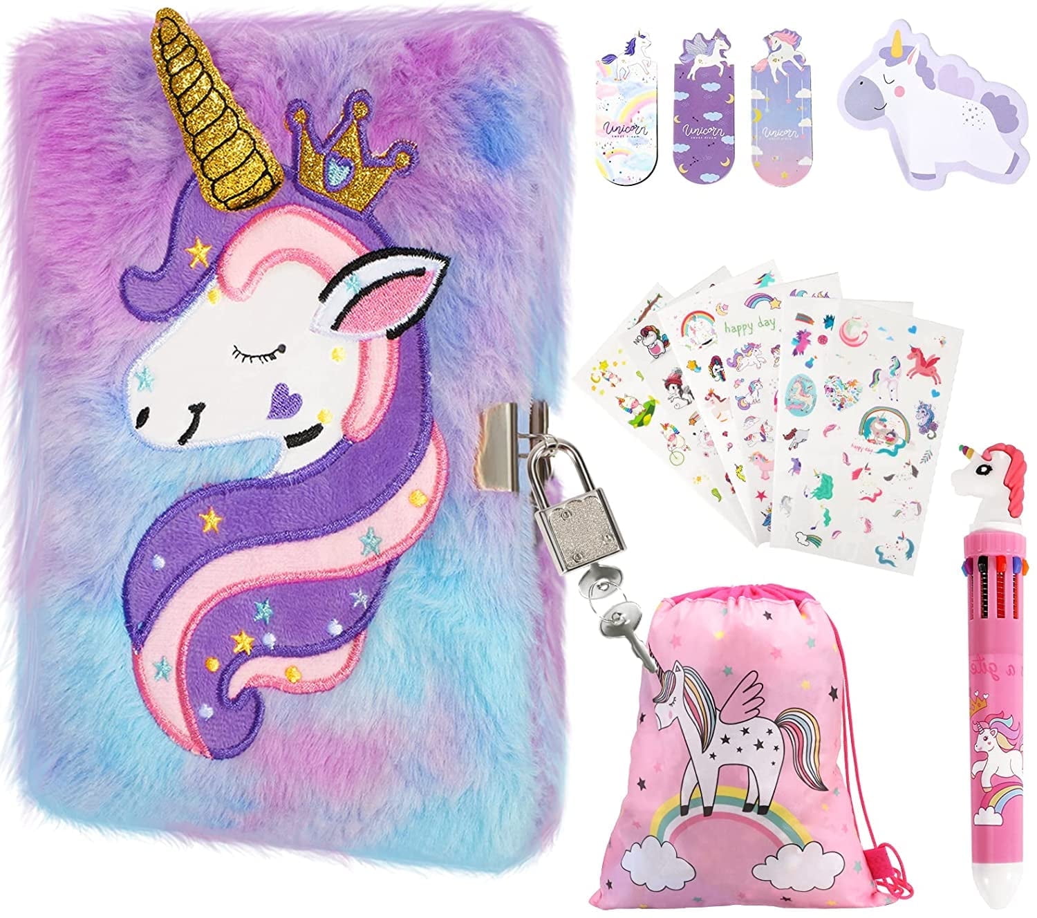 TCJJ Unicorn Diary with Lock and Keys Tie-Dye Travel Journal 160 Pages Hardcover Fuzzy Notebook ...