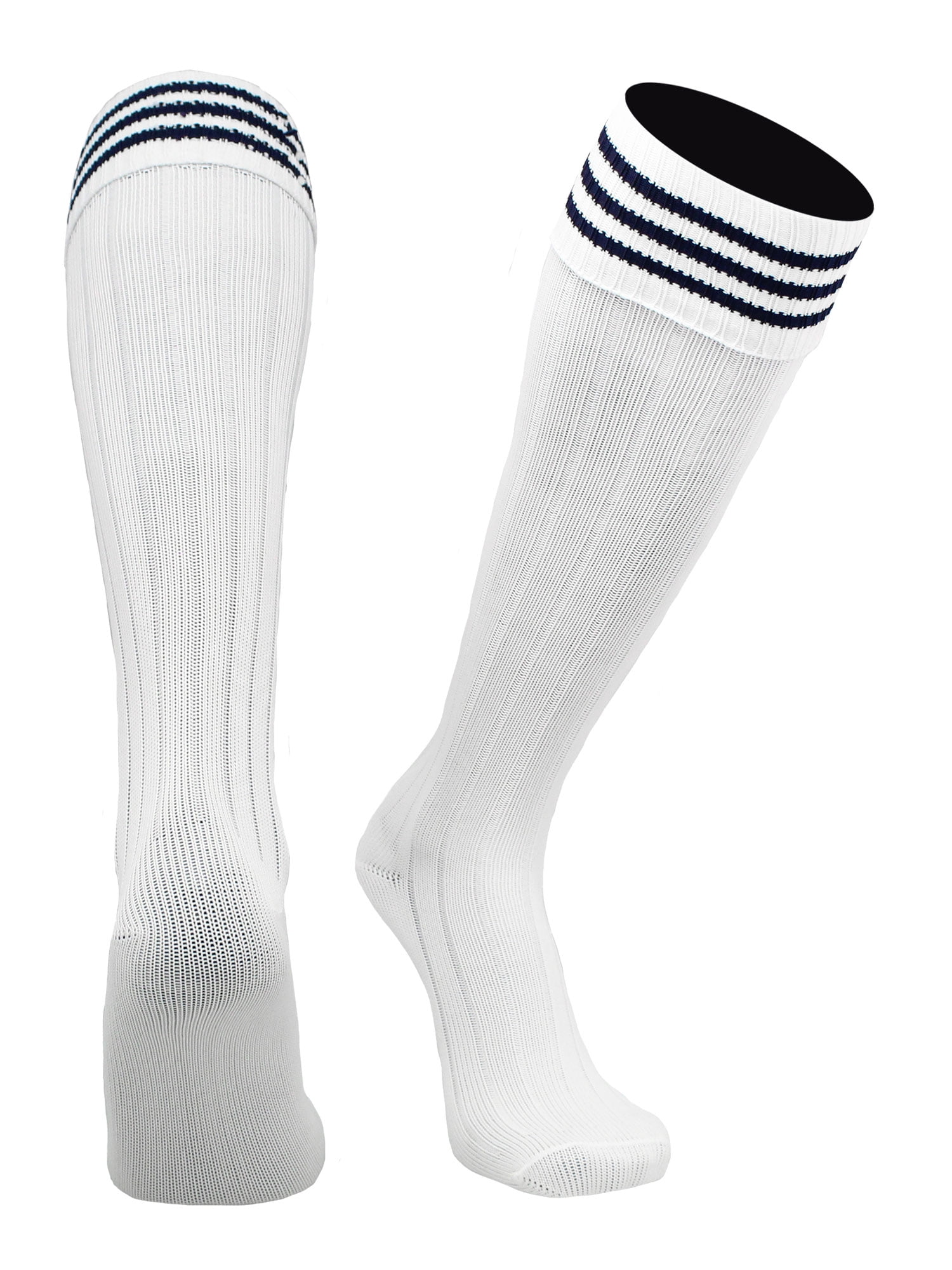TCK European Style 3 Stripe Soccer Socks in Nylon (M, White Navy ...