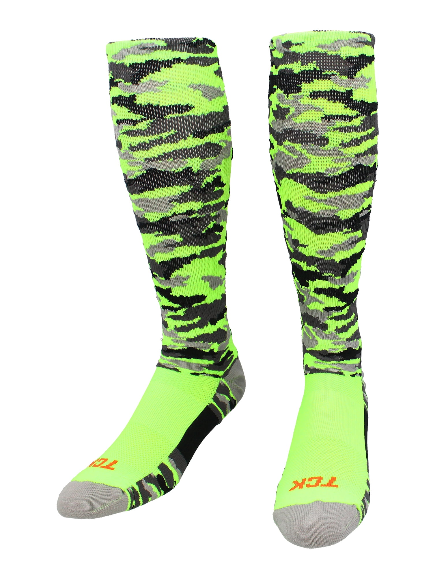 TCK Sports Elite Performance Over The Calf Camo Socks (Neon Green Camo ...