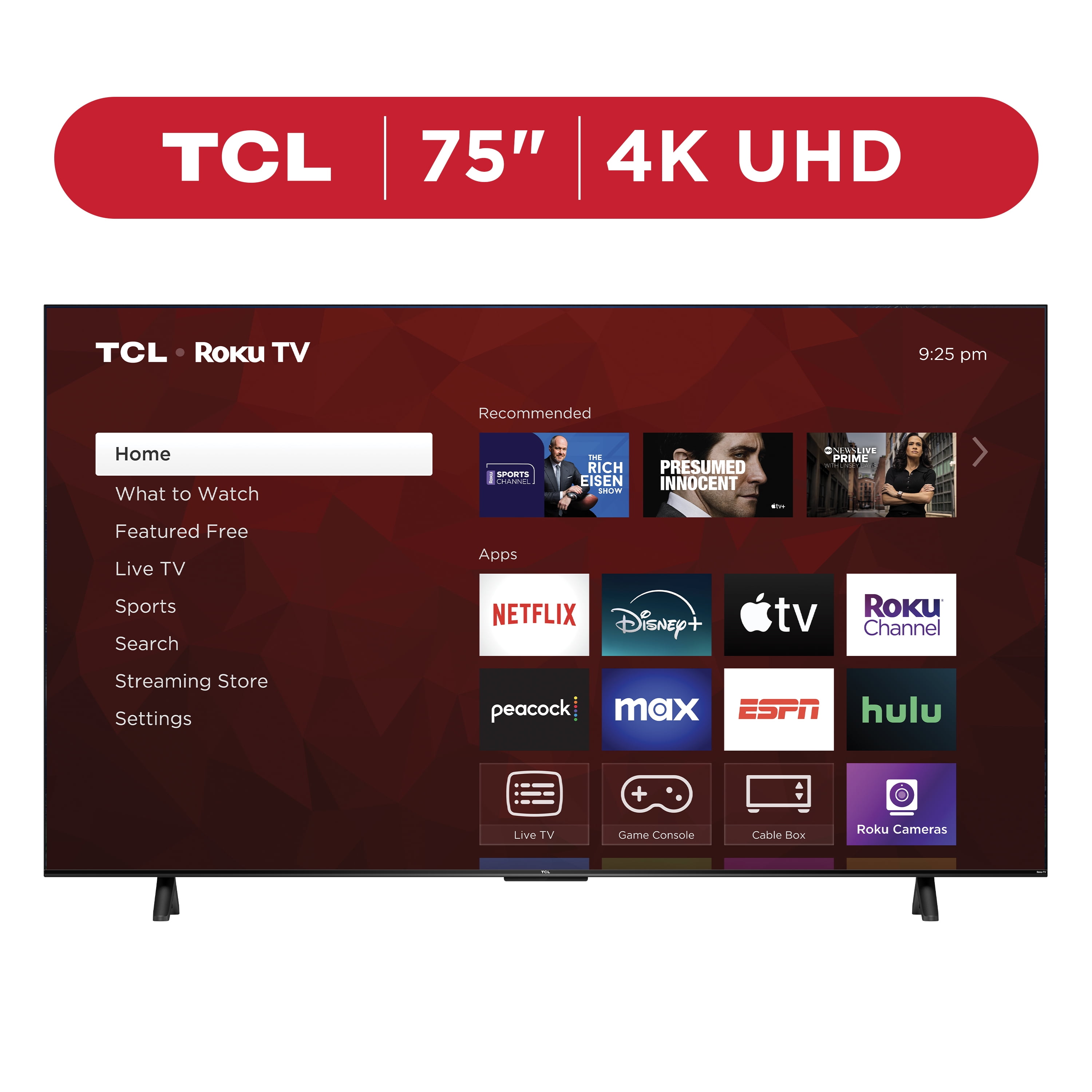 TCL 75” Class S4 (75S41BR) 4K UHD HDR LED Smart TV with Roku TV (NEW 2024) - Walmart.com