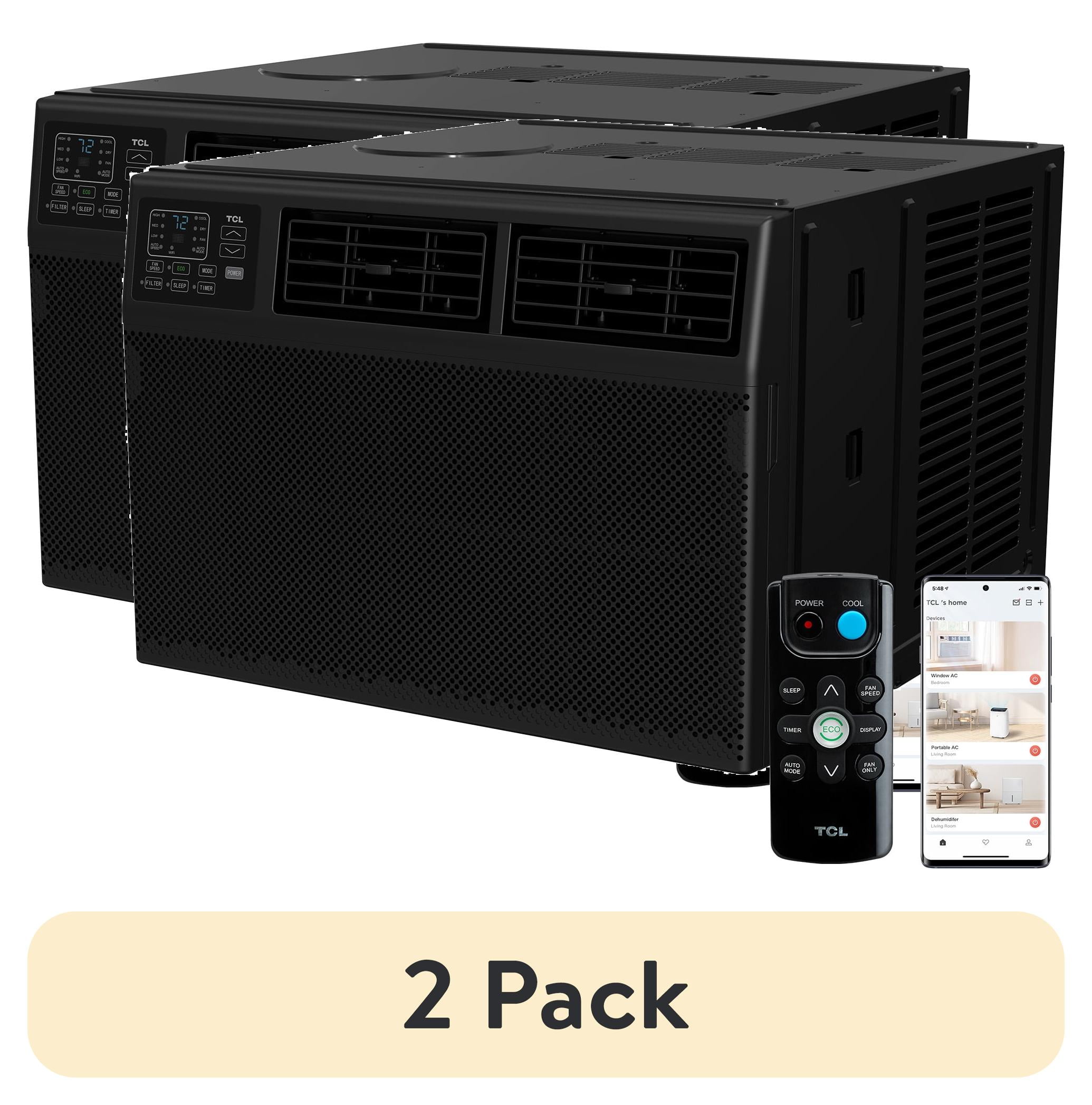 (2 pack) TCL 8,000 BTU Smart Window Air Conditioner, Fan & Dehumidifier ...