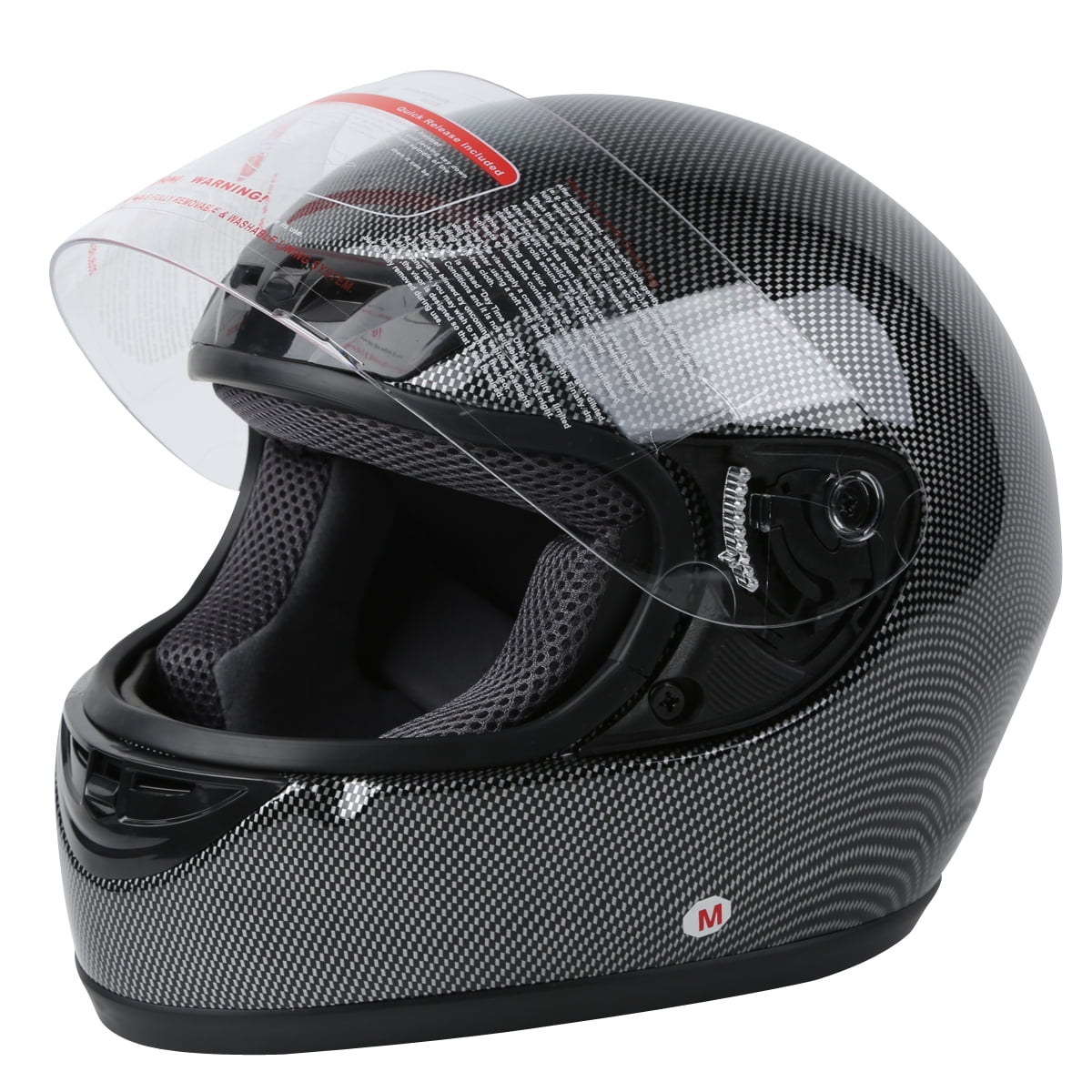 TCMT Adult Full Face Motorcycle Helmet Black Carbon Fiber DOT Approved ...