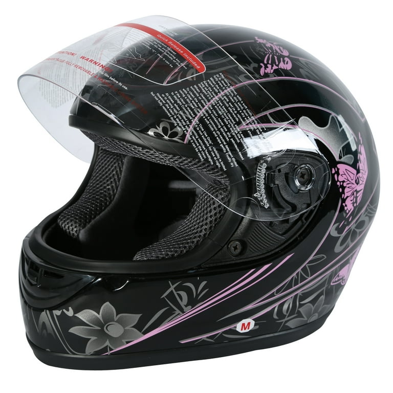 Pink And Black Motorcycle Helmet Full Face, Modular, Semi Open And Jet