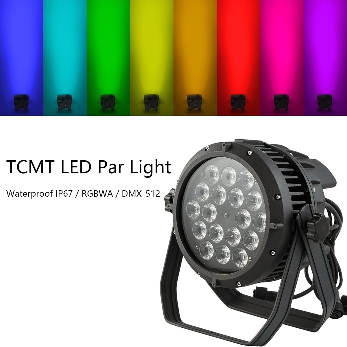 TCMT Waterproof 18x15W LED Stage Par Light IP67 RGBWA 5in1 PAR64 DMX512 ...