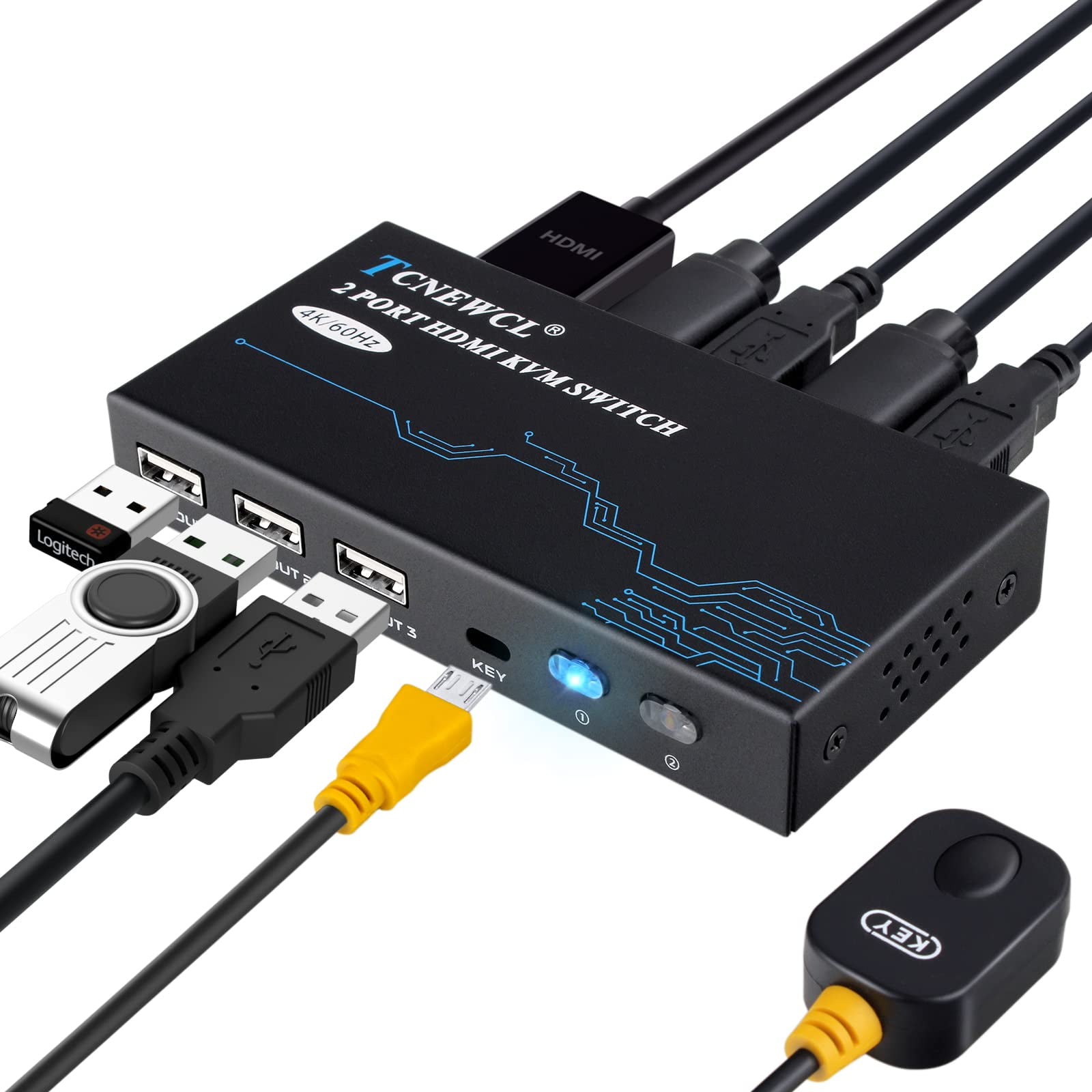 TCNEWCL HDMI KVM Switch KEF16 4K@60Hz, 4K KVM Switch for 2 Computer ...