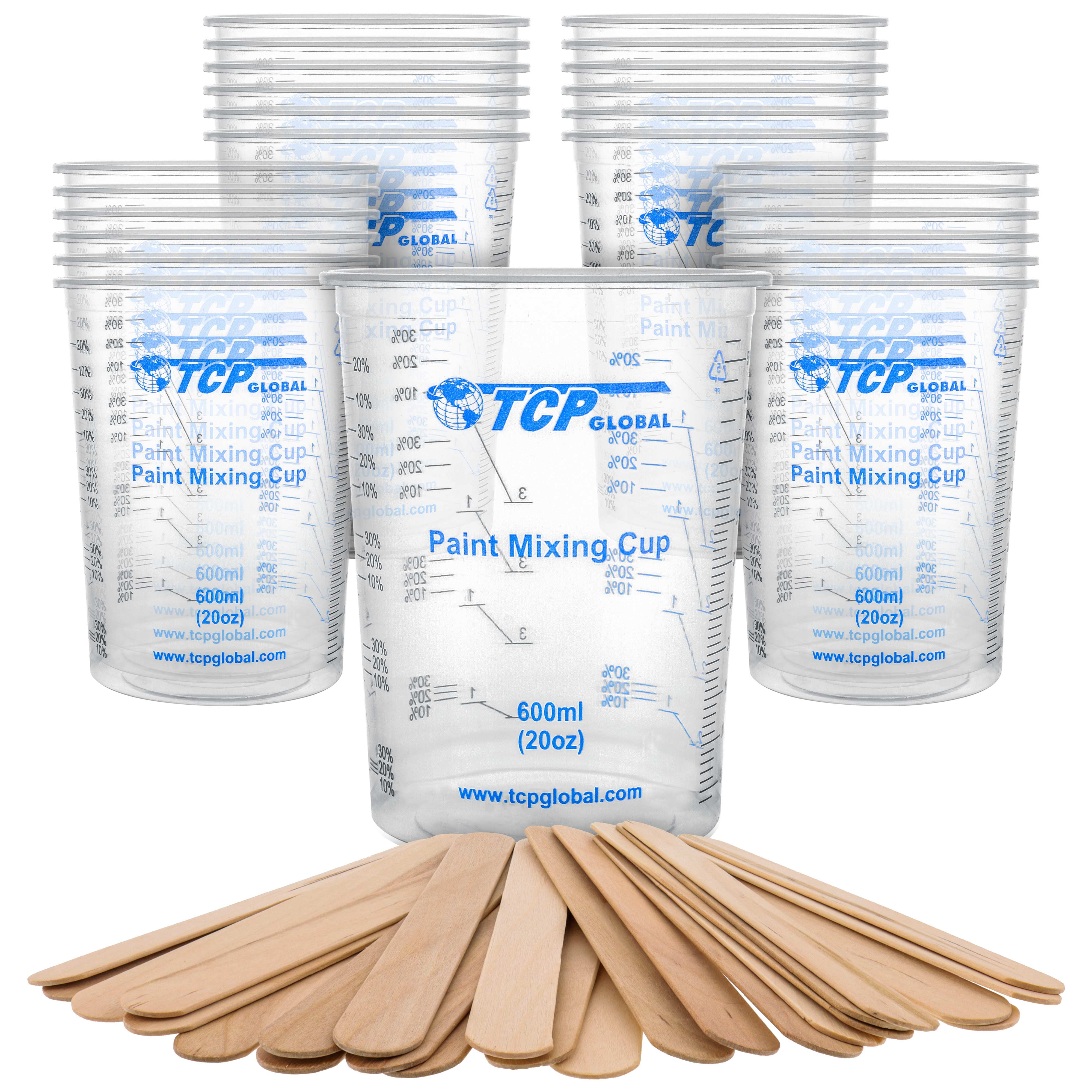 TCP Global Disposable Clear Graduated Plastic Mixing Cups 20 oz, 25 ...