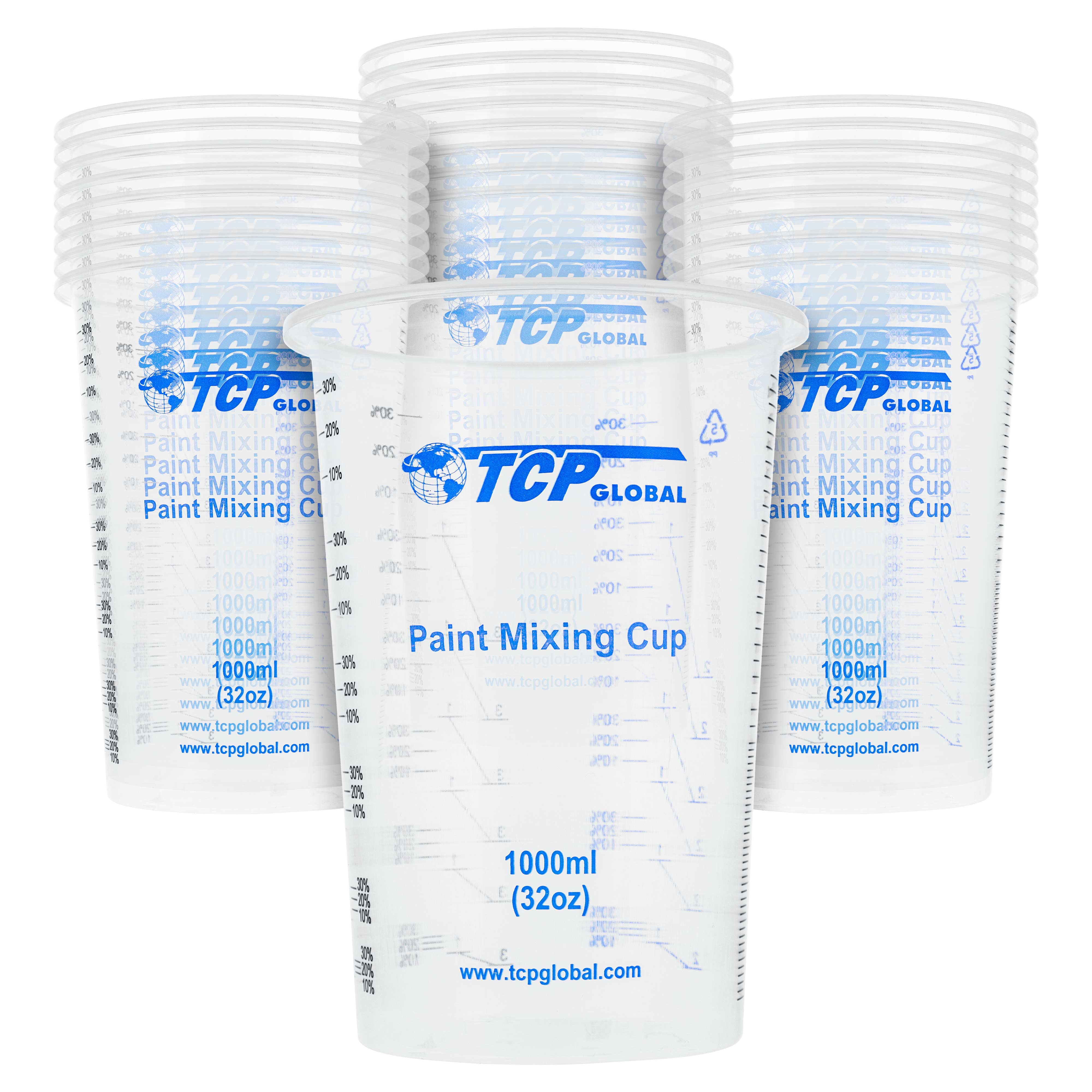 TCP Global, Disposable Plastic Mixing Cups, 32 Ounce, Graduated 1000ml ...