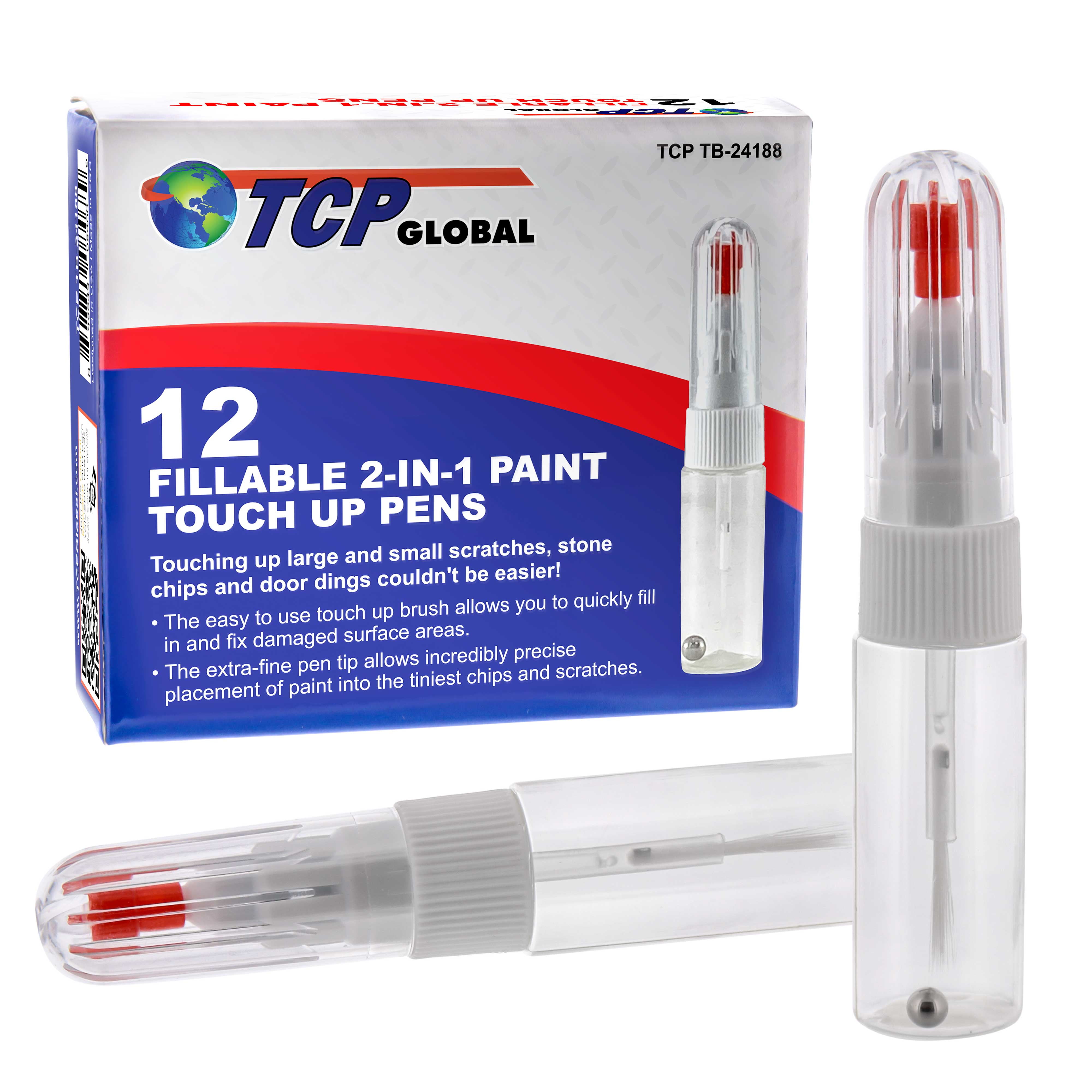 TCP Global Fillable 2-in-1 Paint Touch-Up Applicator Pens (Box of 12 ...
