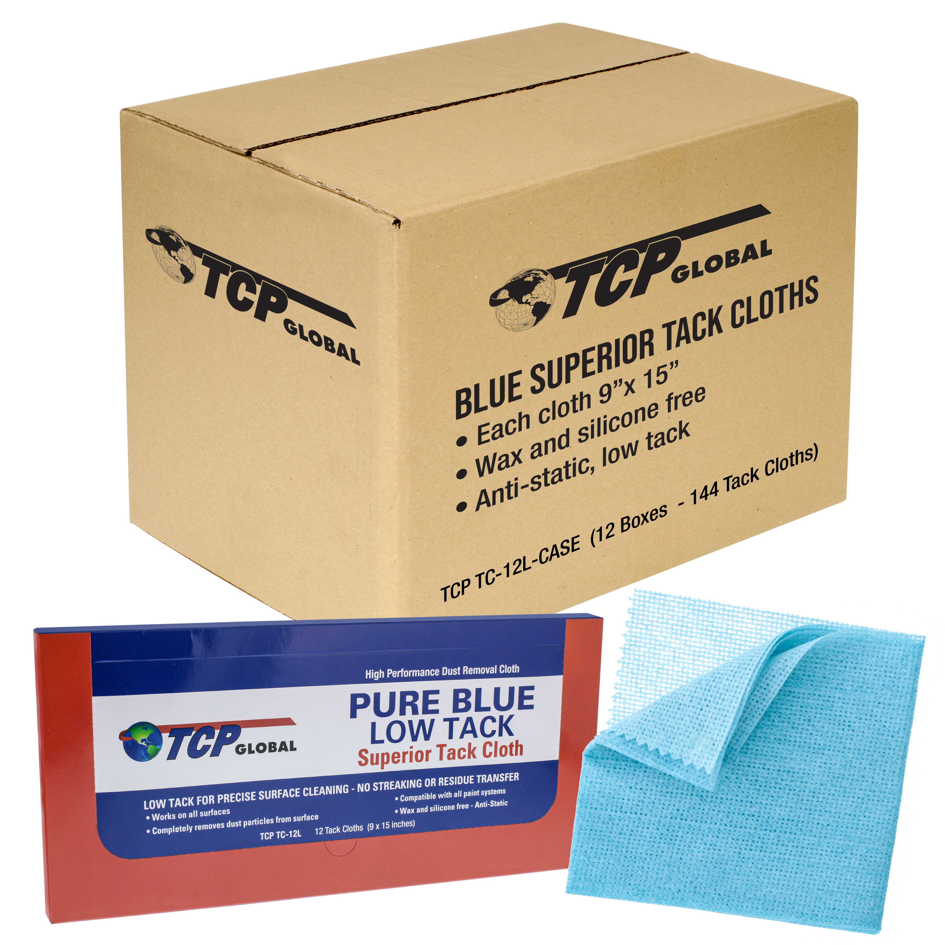 TCP Global - Pure Blue Superior Low Tack Cloths - Tack Rags (Case of ...