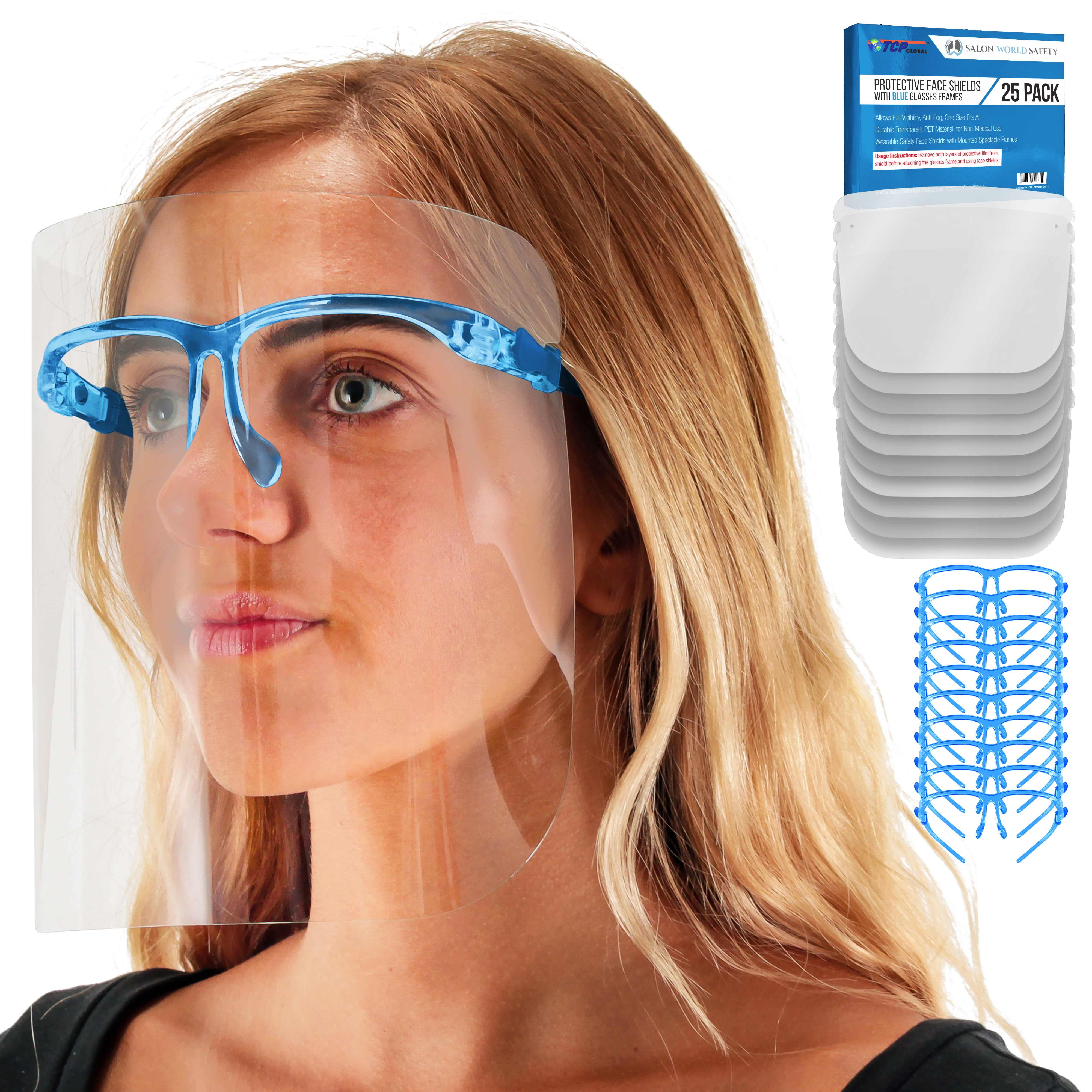 TCP Global Salon World Safety Face Shields with Blue Glasses Frames ...