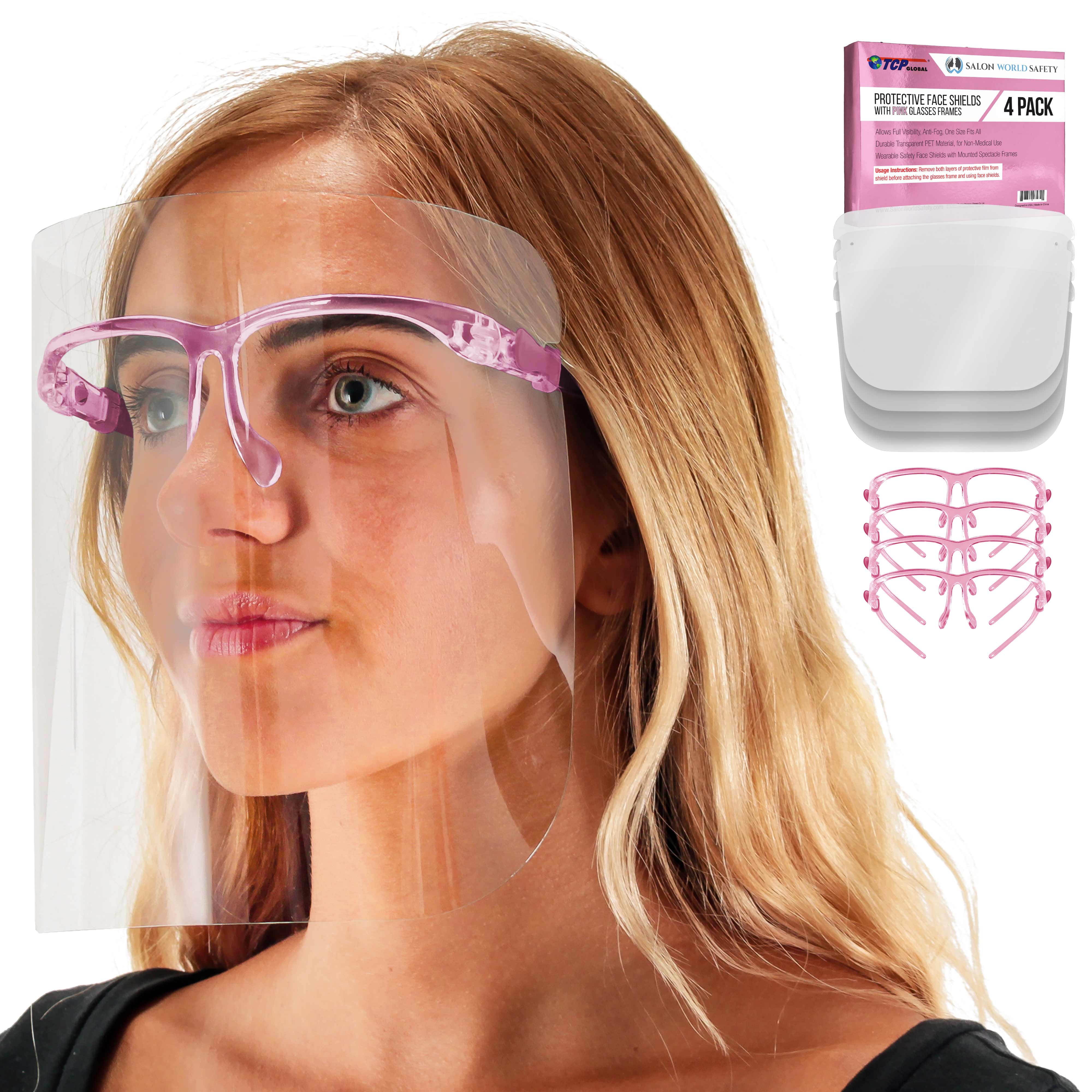 Salon World Safety, Face Shields, 4pk, Pink Glasses Frames - Walmart.com