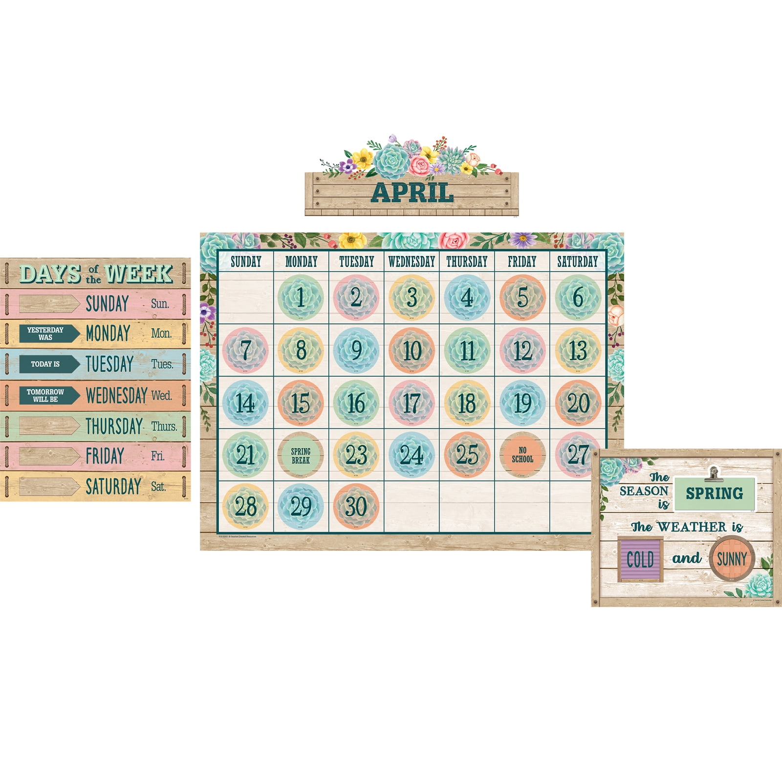 Teacher Created Resources Rustic Bloom Calendar Bulletin Board Set ...