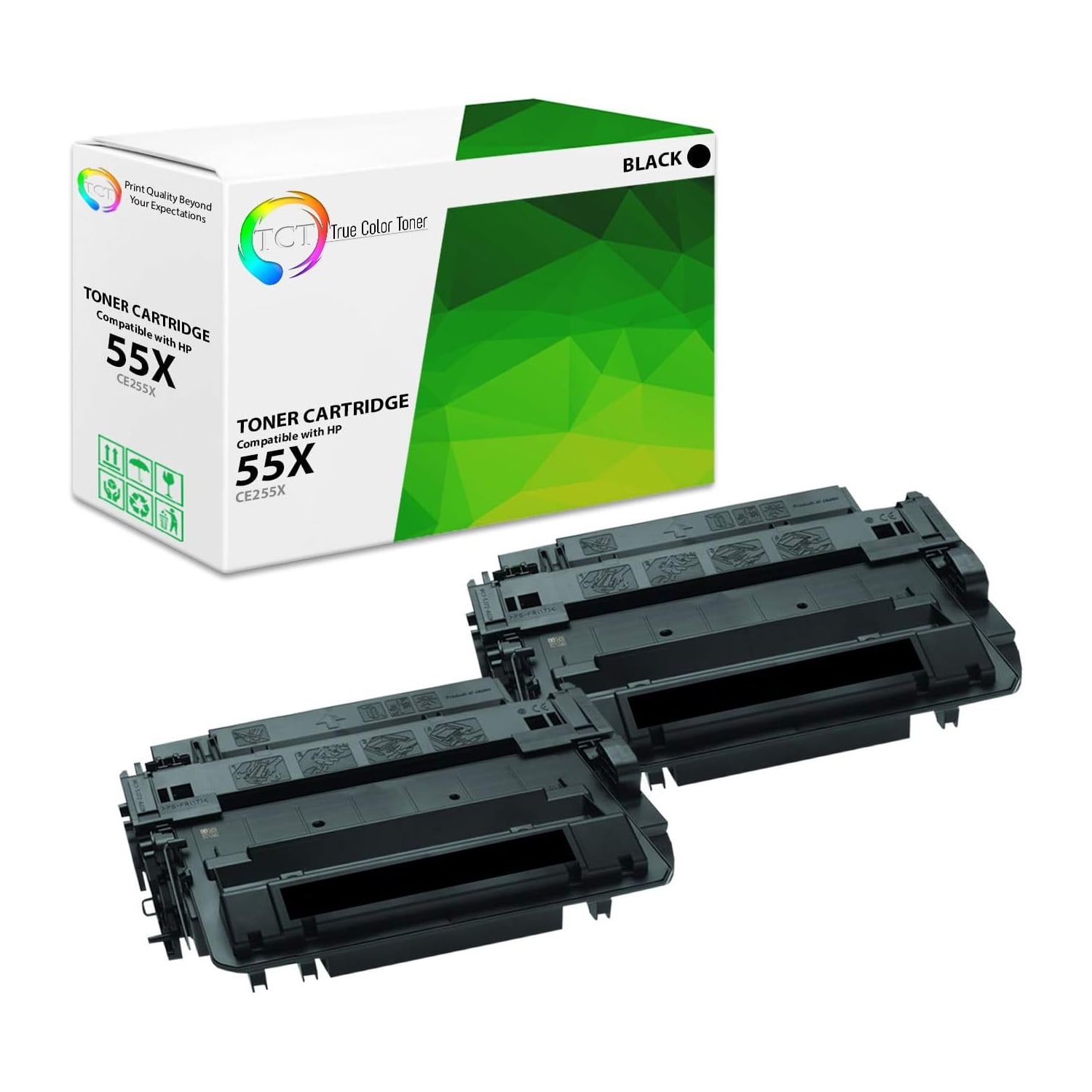 TCT High Yield HP 55X CE255X Compatible Toner Cartridge - 2 Pack Black ...