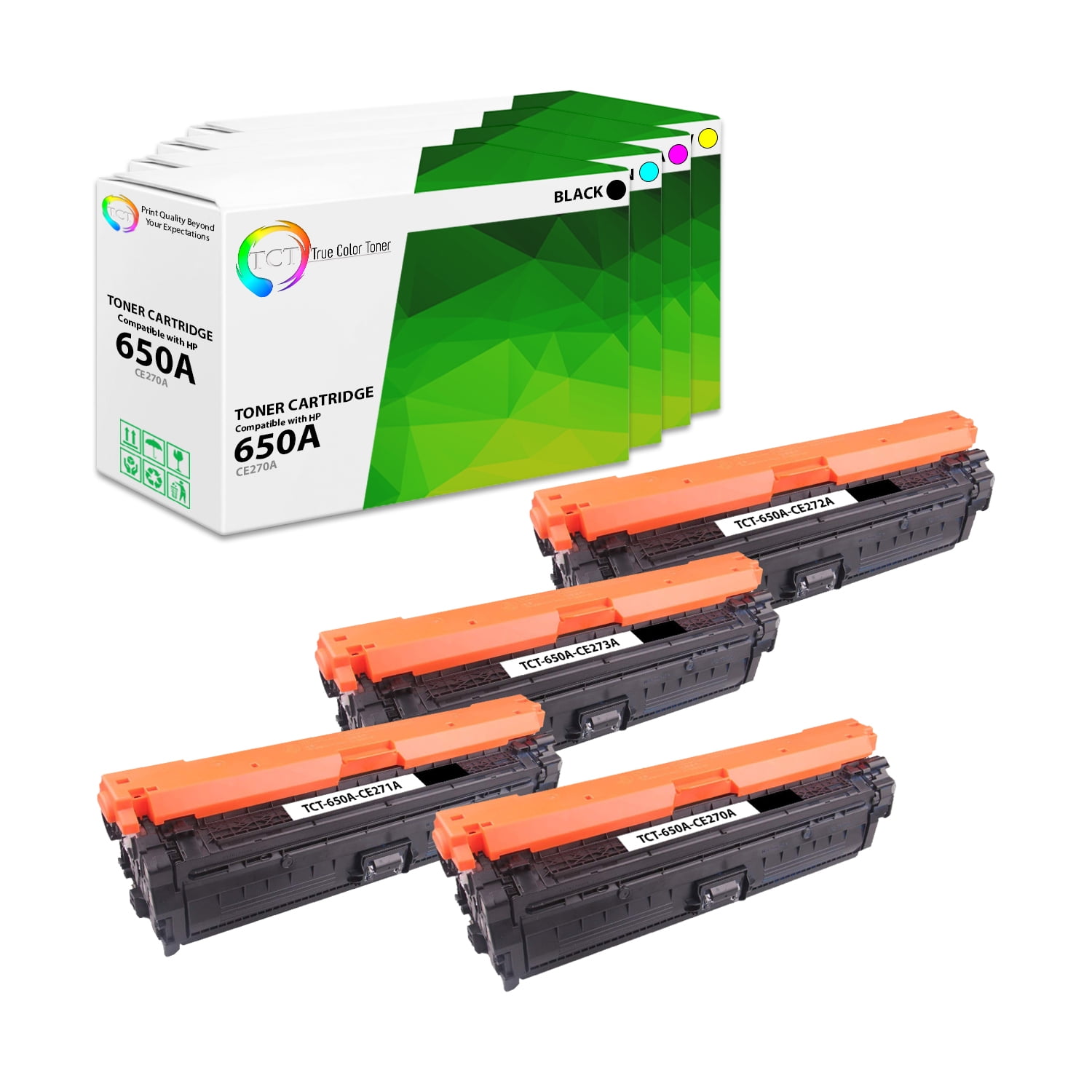 TCT 650A Toner Cartridge 4 Pack - Premium Compatible Replacement for HP 650A CE270A CE271A ...