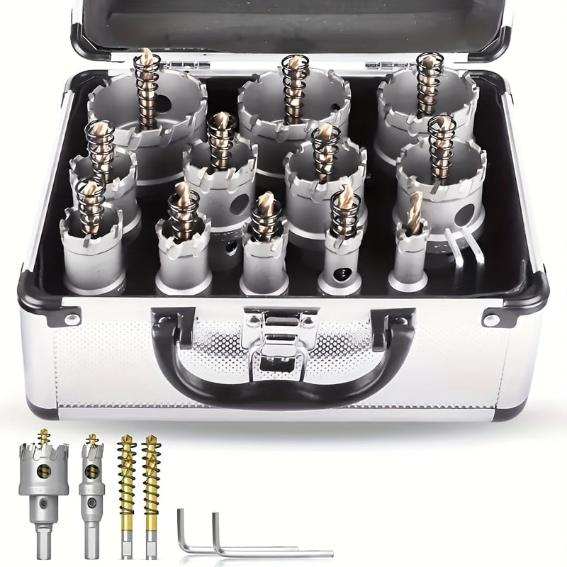 TCT Carbide Hole Saw Kit for Hard Metal, Titanium-Plated Pilot Drill ...