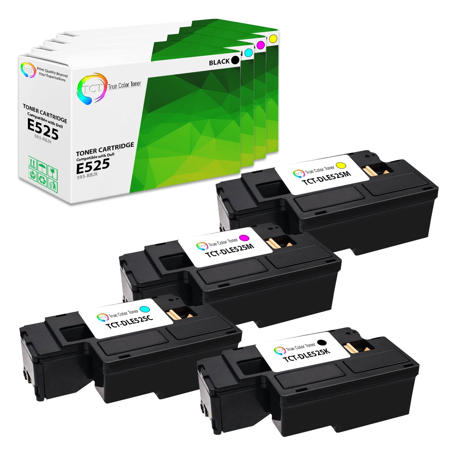 TCT E525 Toner Cartridge 4 Pack - Compatible With Dell 593-BBJX 593 ...