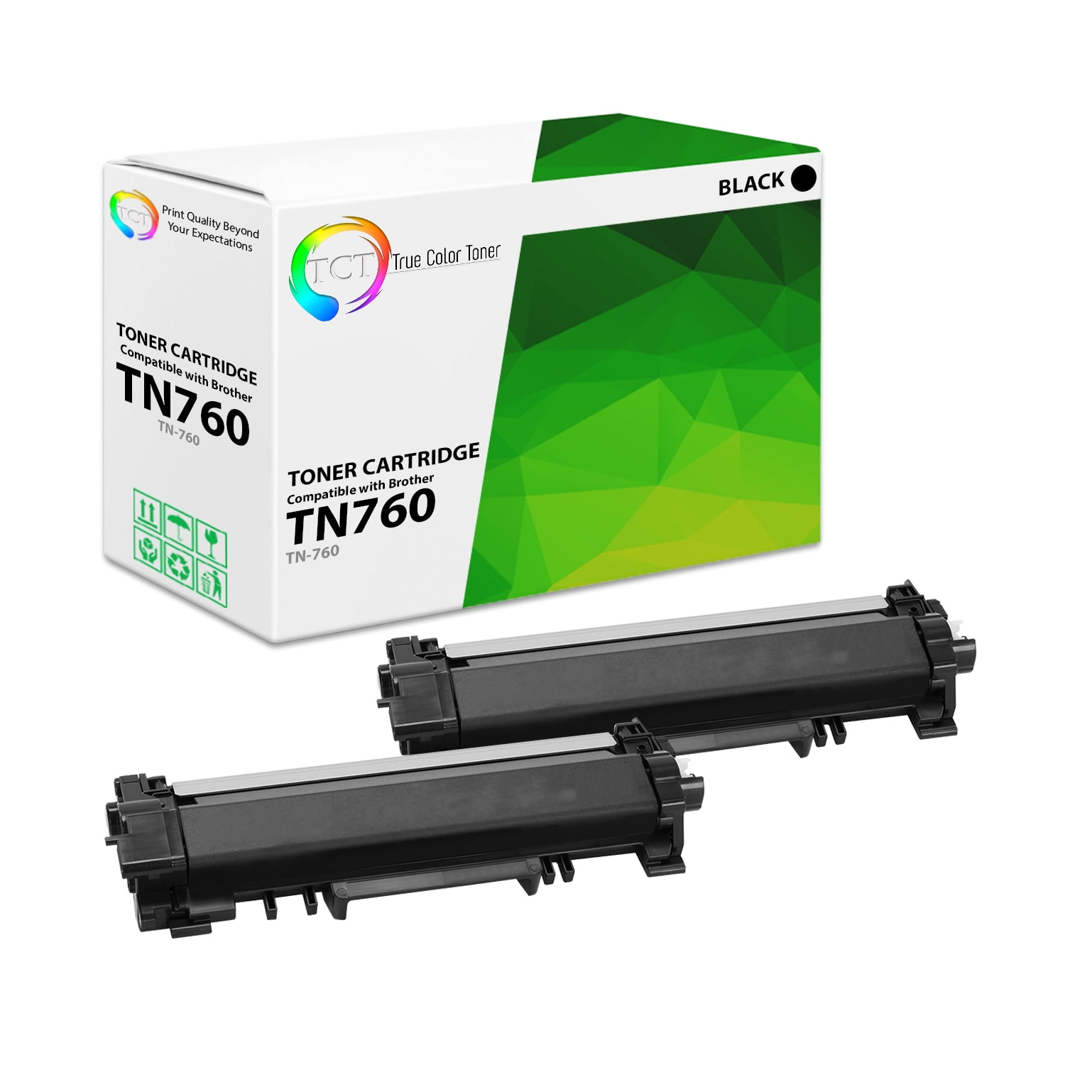 TCT TN760 Toner Cartridge 2 Pack - Premium Compatible Replacement for Brother TN-760 TN760 Black ...