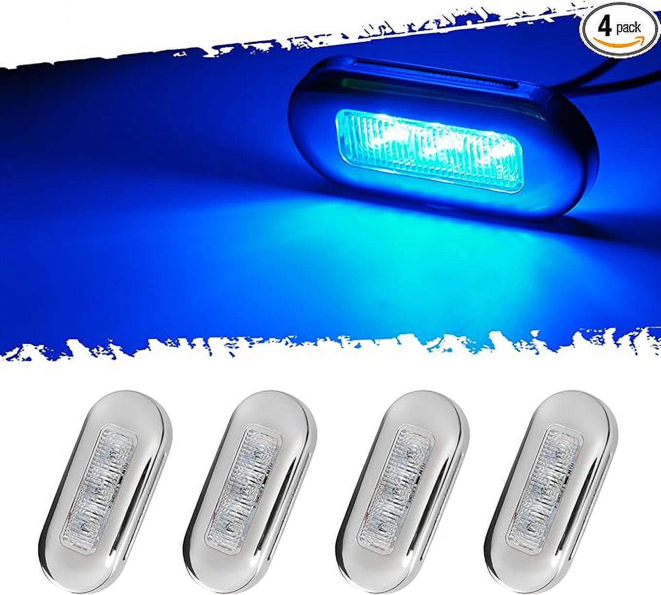 TCTAuto Blue LED Marine Lights for Boats with Stainless Bezel Oblong 3 ...
