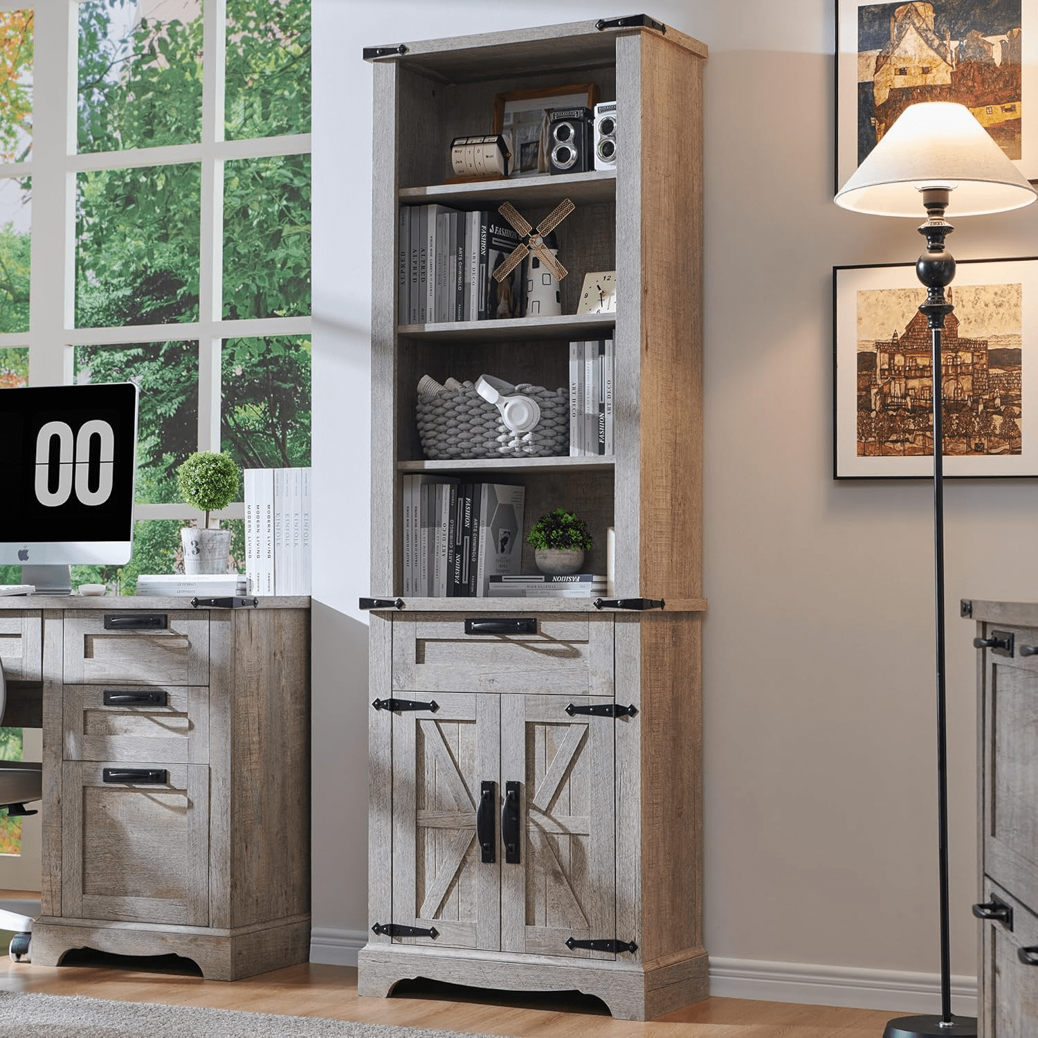 TCVGNQB Bookshelf with Storage Cabinet 72" Tall Farmhouse Bookcase with ...