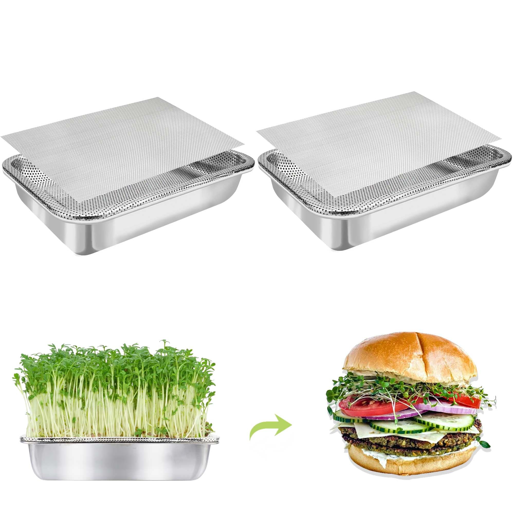 TCYPUHL Stainless Steel Sprouts Growing Kit AIS1 Trays 2-Tier 10.4 inch, Microgreens Growing Kit ...