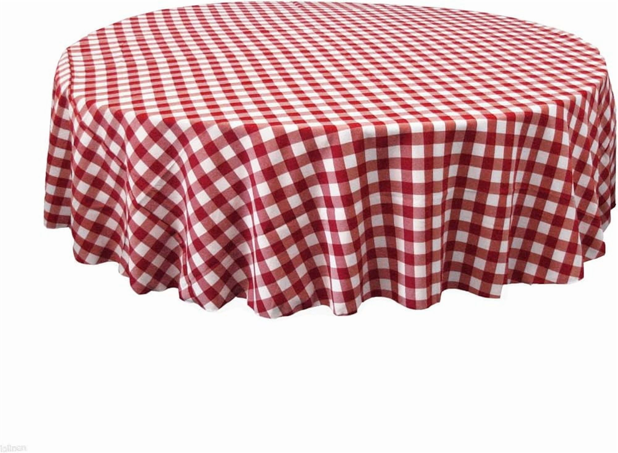 TCcheck Polyester Gingham Checkered Tablecloth, White & Red (Round ...