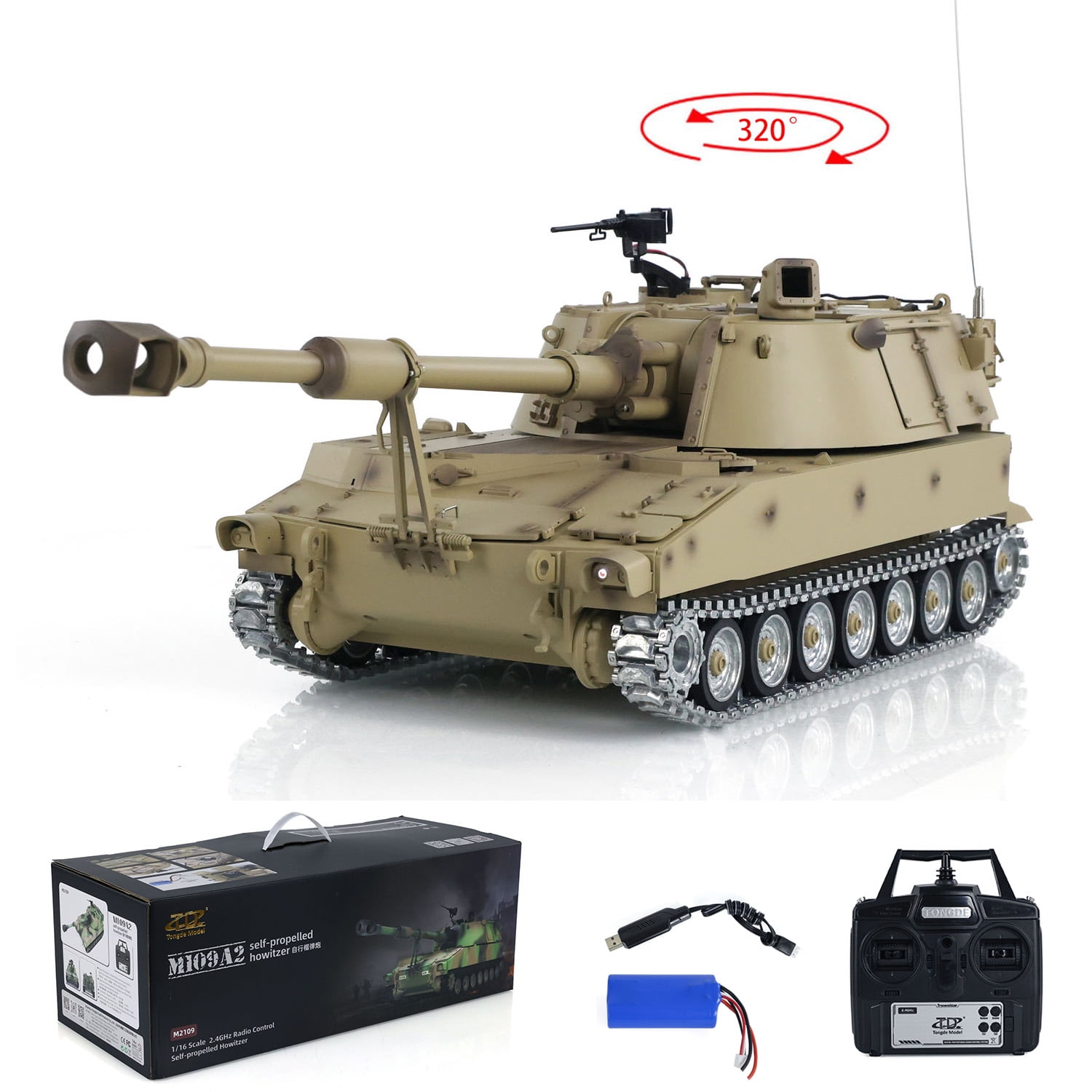 TD 1/16 RC Military Tank M109A2 Howitzer Metal Wheels Infrared BB ...