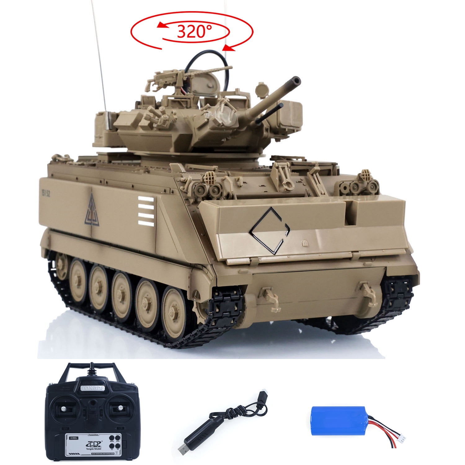 TD 1/16 RC Military Tank M2412-A M113A1 MRV 320 Turret Rotary Barrel Recoil Elevation Infrared ...