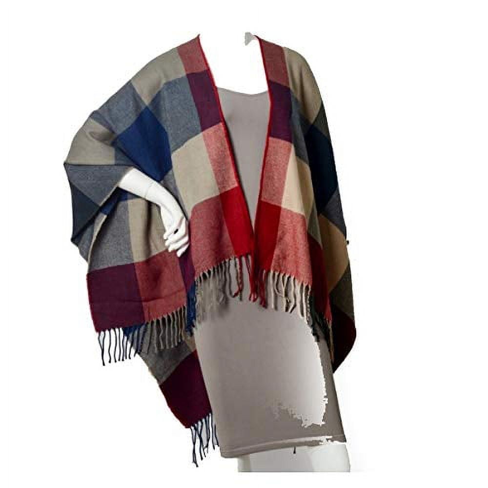 TD Collections Women's Woven Buffalo Plaid Ruana Poncho Wrap Shawl (Red ...