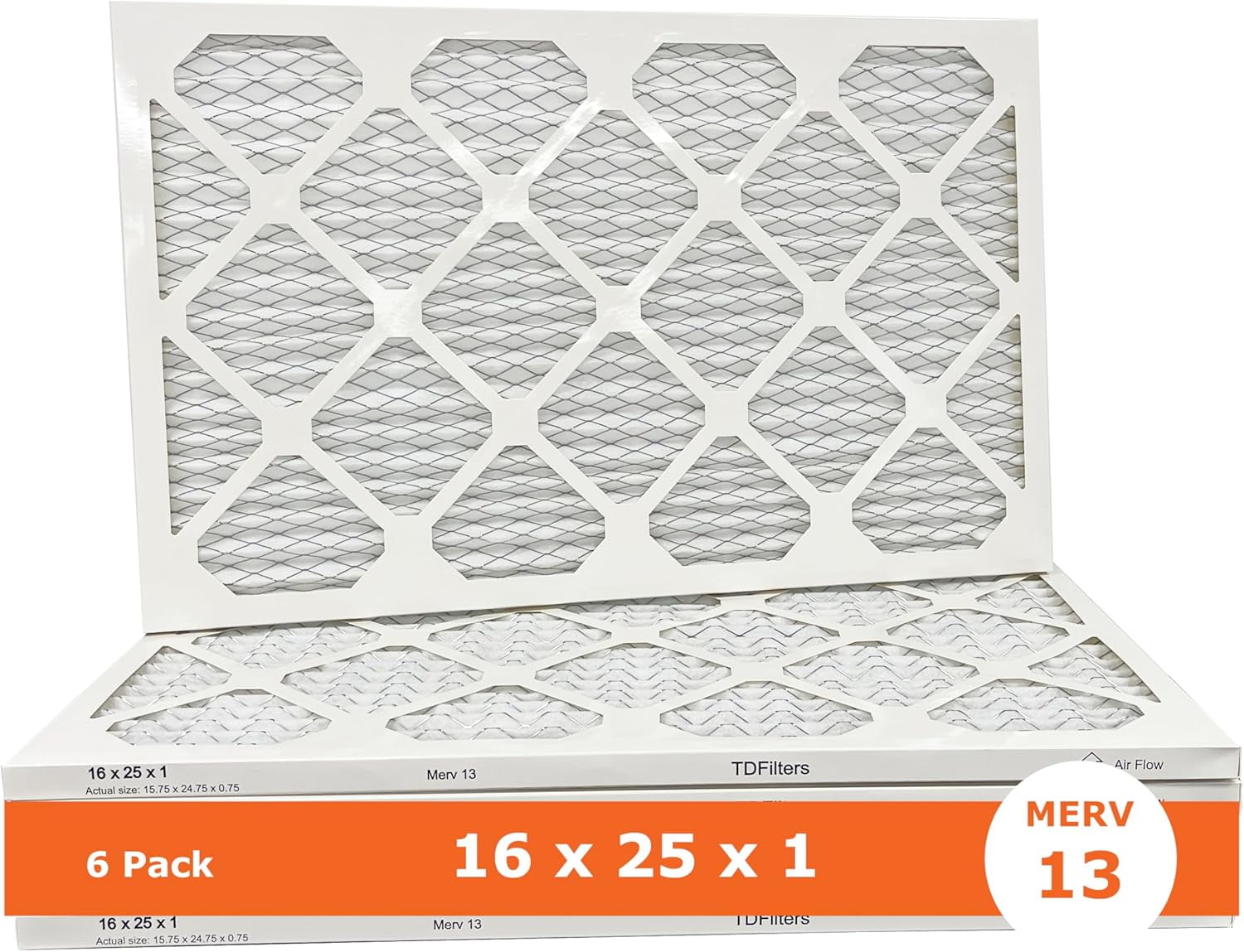 TD Filters 16x25x1 MERV 13, 6 Pack, Pleated Air Filter, Air Furnace ...