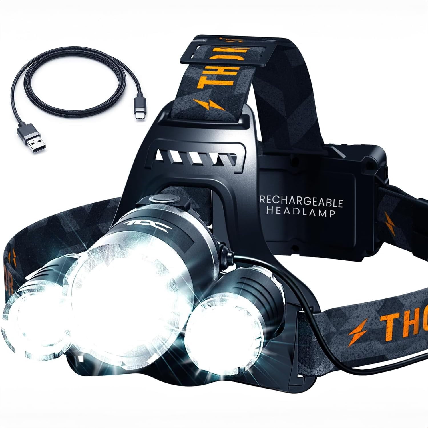TDC Head Lamp Led Rechargeable Super Bright - USB-C Headlamp for Adults ...