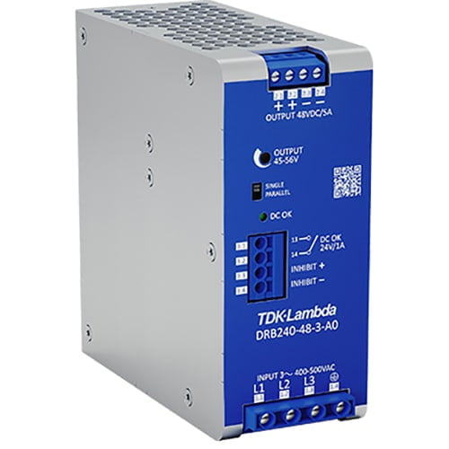 TDK-Lambda DRB120-24-3-A0, DIN Rail Power Supplies Input 350-480VAC 3 phase, Output 24V 5A, 120W ...